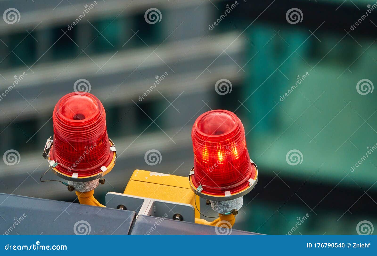 Red Warning Lights on an External Elevator of a High-rise Building ...