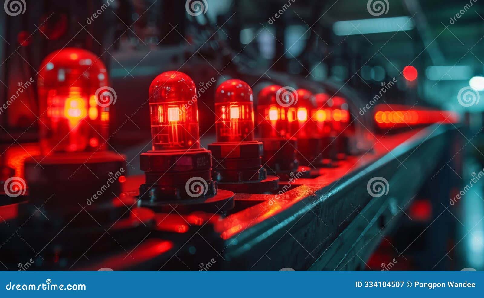 Red Warning Lights in a Row on Industrial Machinery Stock Illustration ...
