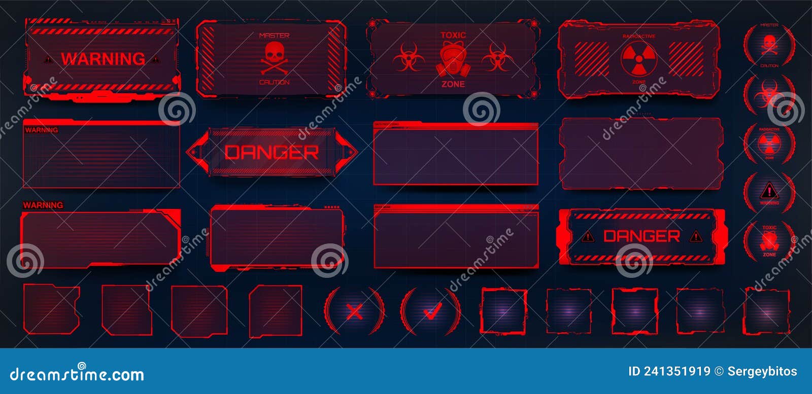 Red Warning Panels, Holograms, Screen Frames. HUD Style Cartoon Vector ...
