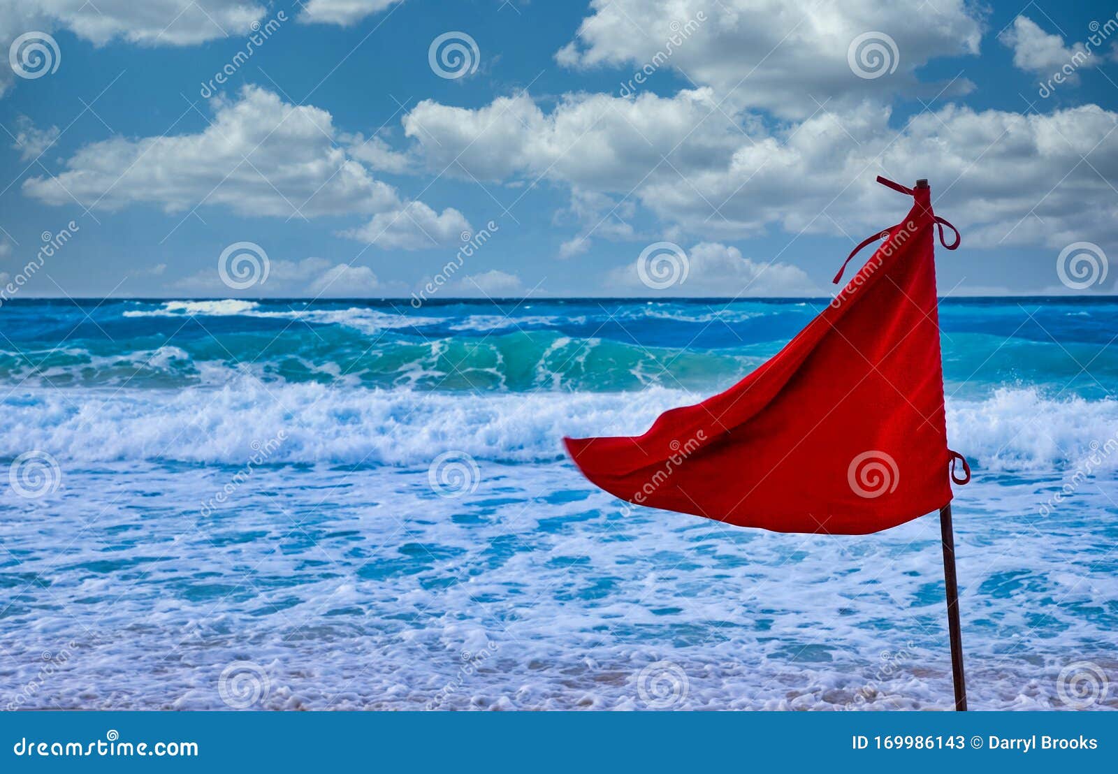 Red Flag Warning on Blue Sea Stock Image - Image of sand, lifeguard ...