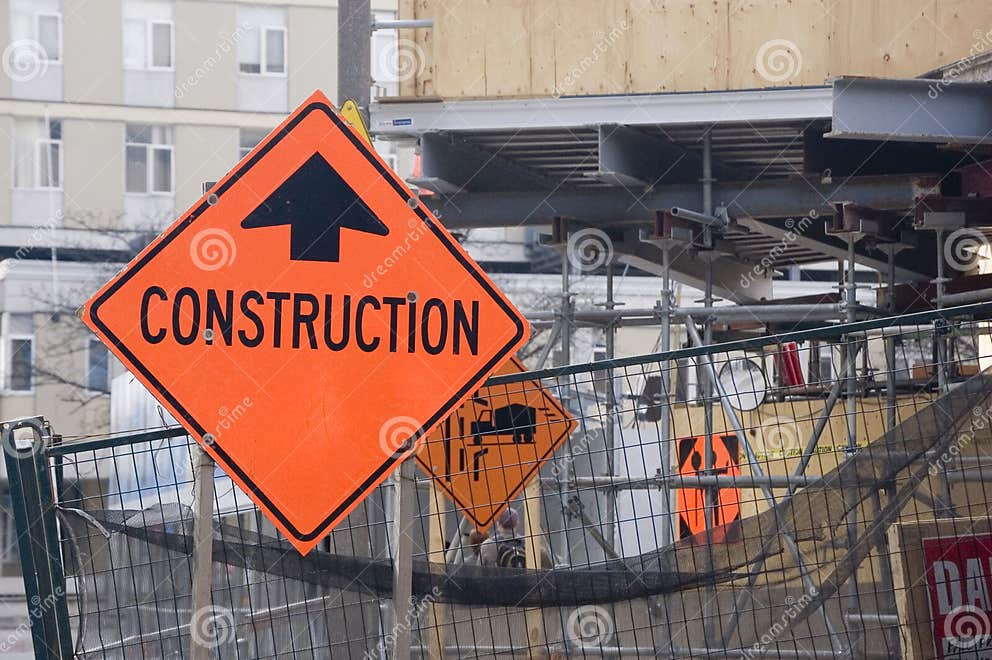 Red Warning Sign on a Construction Site Stock Image - Image of build ...