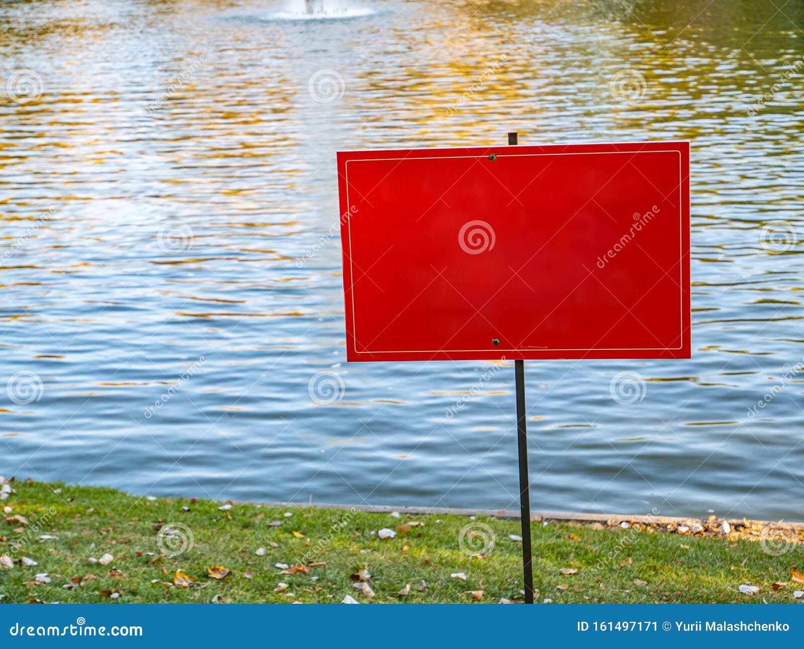 Red Warning Sign on the Shore of a Pond Stock Image - Image of danger ...