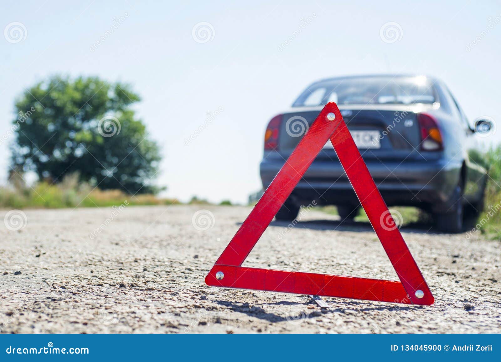 Red Warning Triangle with a Broken Down Car. Red Emergency Stop Sign ...