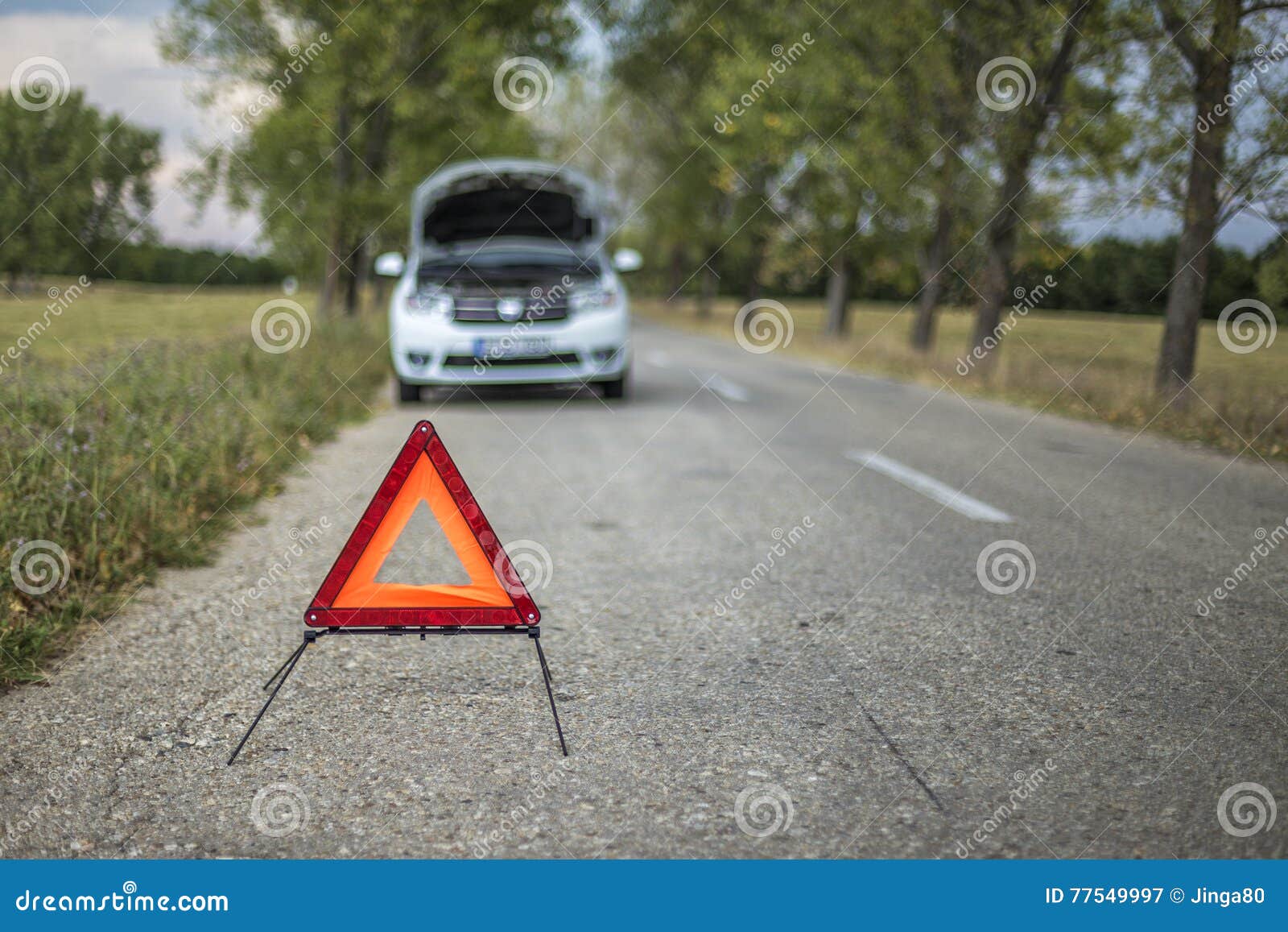 Red Warning Triangle with a Broken Down Car Stock Image - Image of sign ...