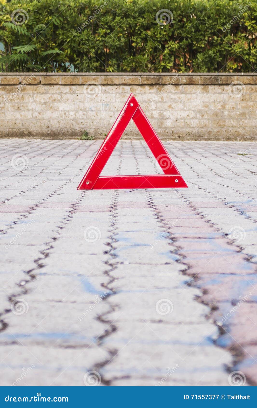 Red Warning Triangle Sign on Road Stock Image - Image of dangerous ...