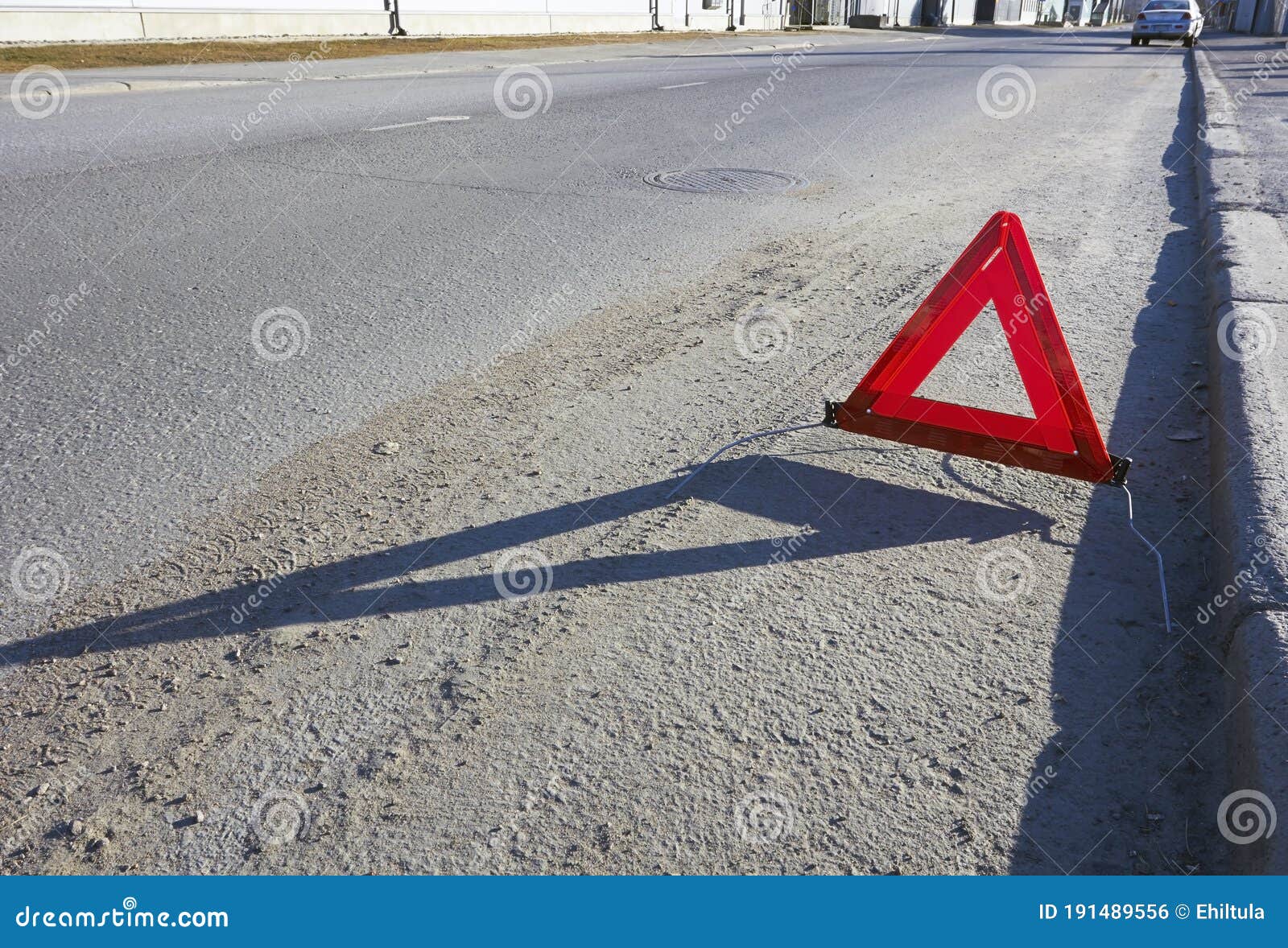 Red Warning Triangle on Street Stock Photo - Image of triangle ...