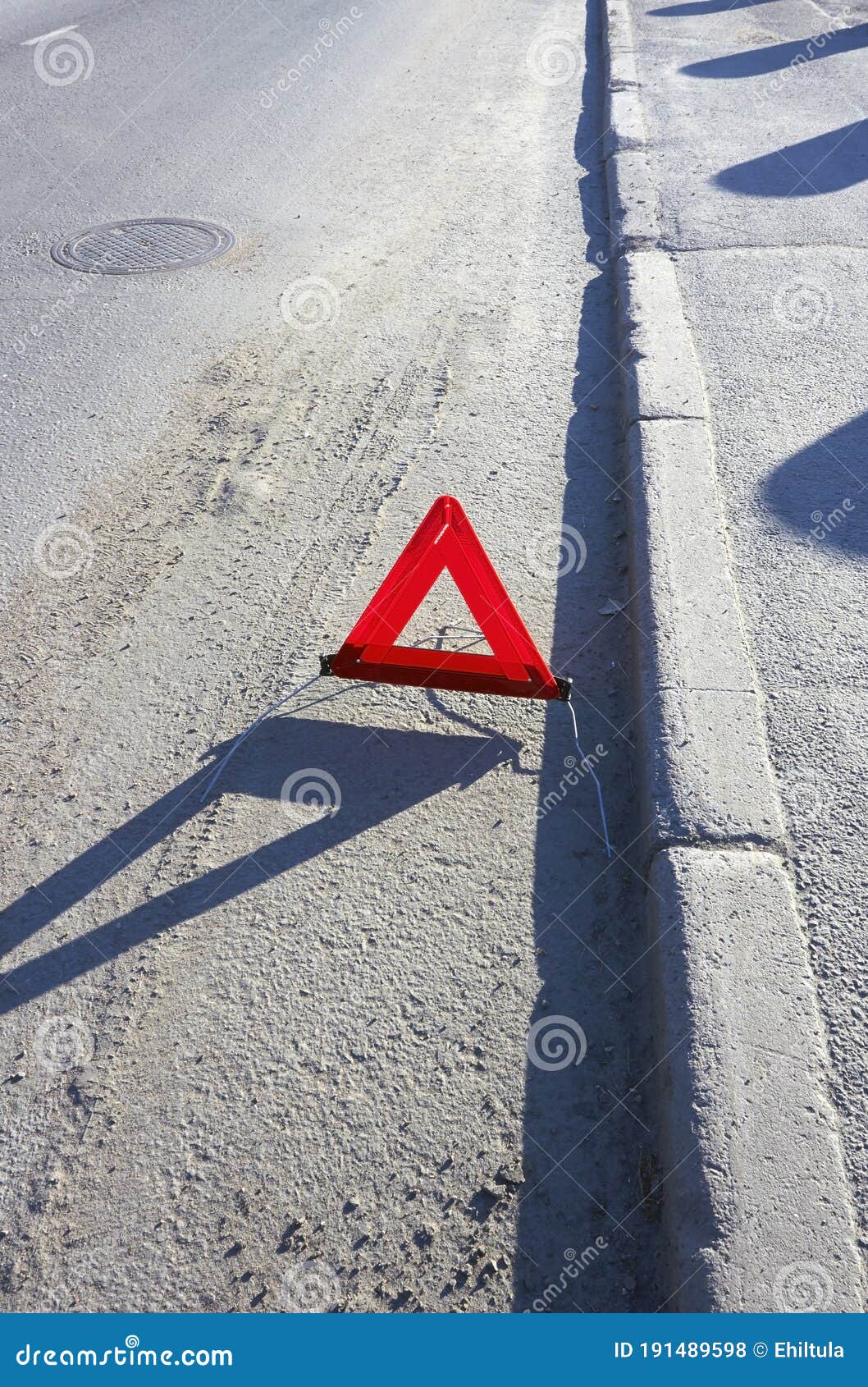 Red Warning Triangle on Street Stock Photo - Image of symbol, vehicle ...