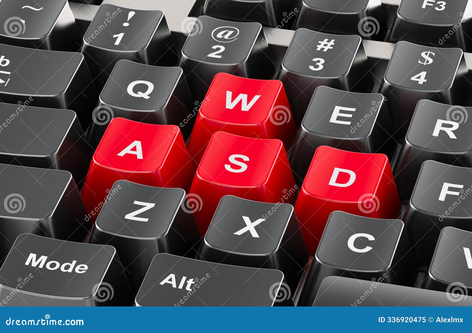 Red WASD Keys on a Computer Keyboard, 3D Rendering Stock Illustration ...