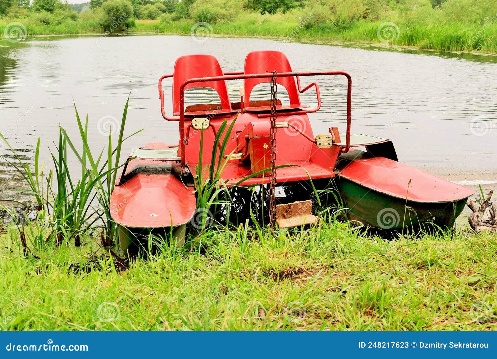 Red Water Bicycle by the Lake Stock Image - Image of entertainment ...