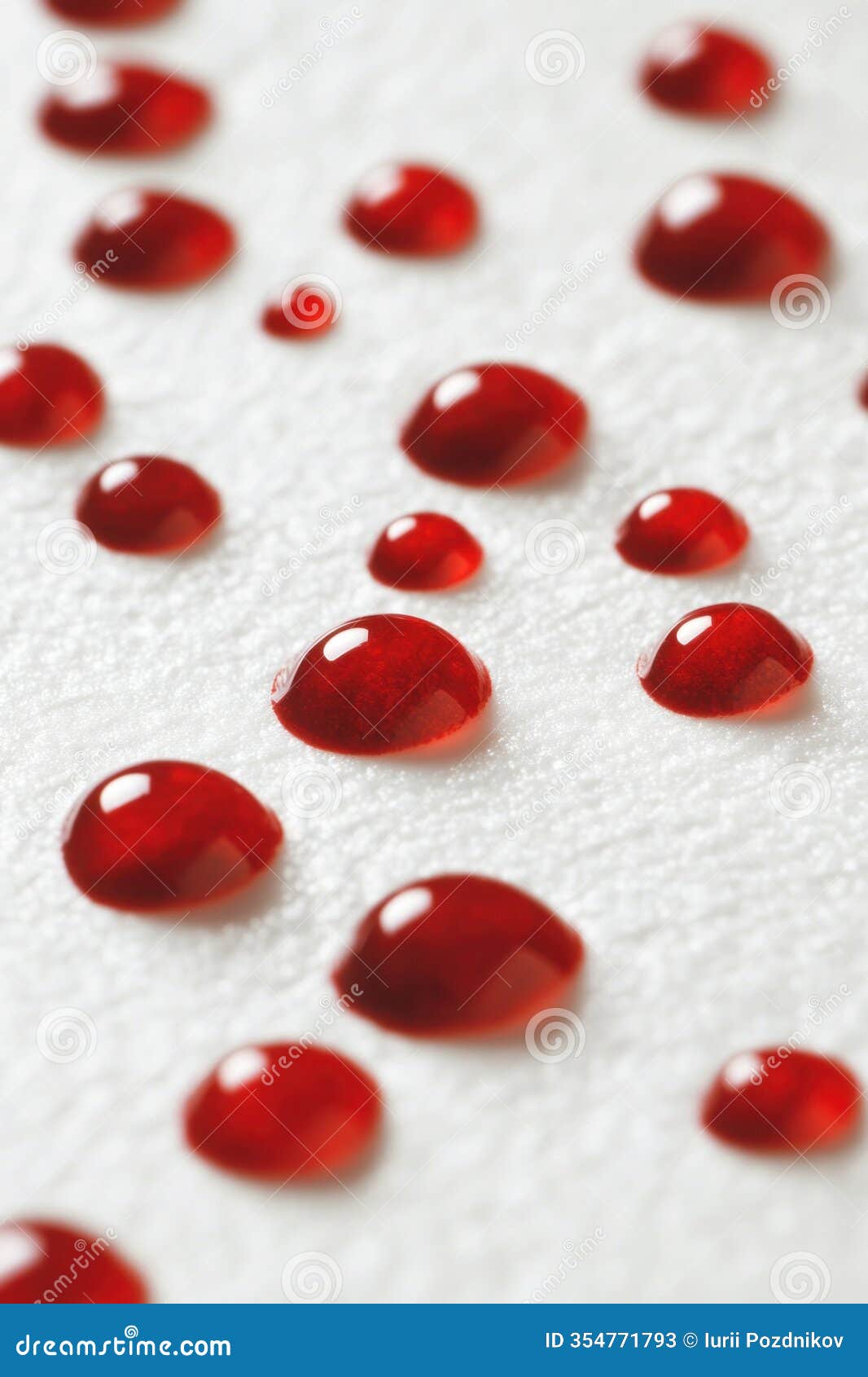 Red Water Droplets Resting on White Soft Surface Stock Illustration ...
