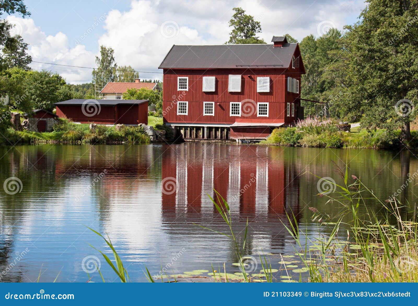 Red water mill. stock image. Image of beauty, nordic - 21103349