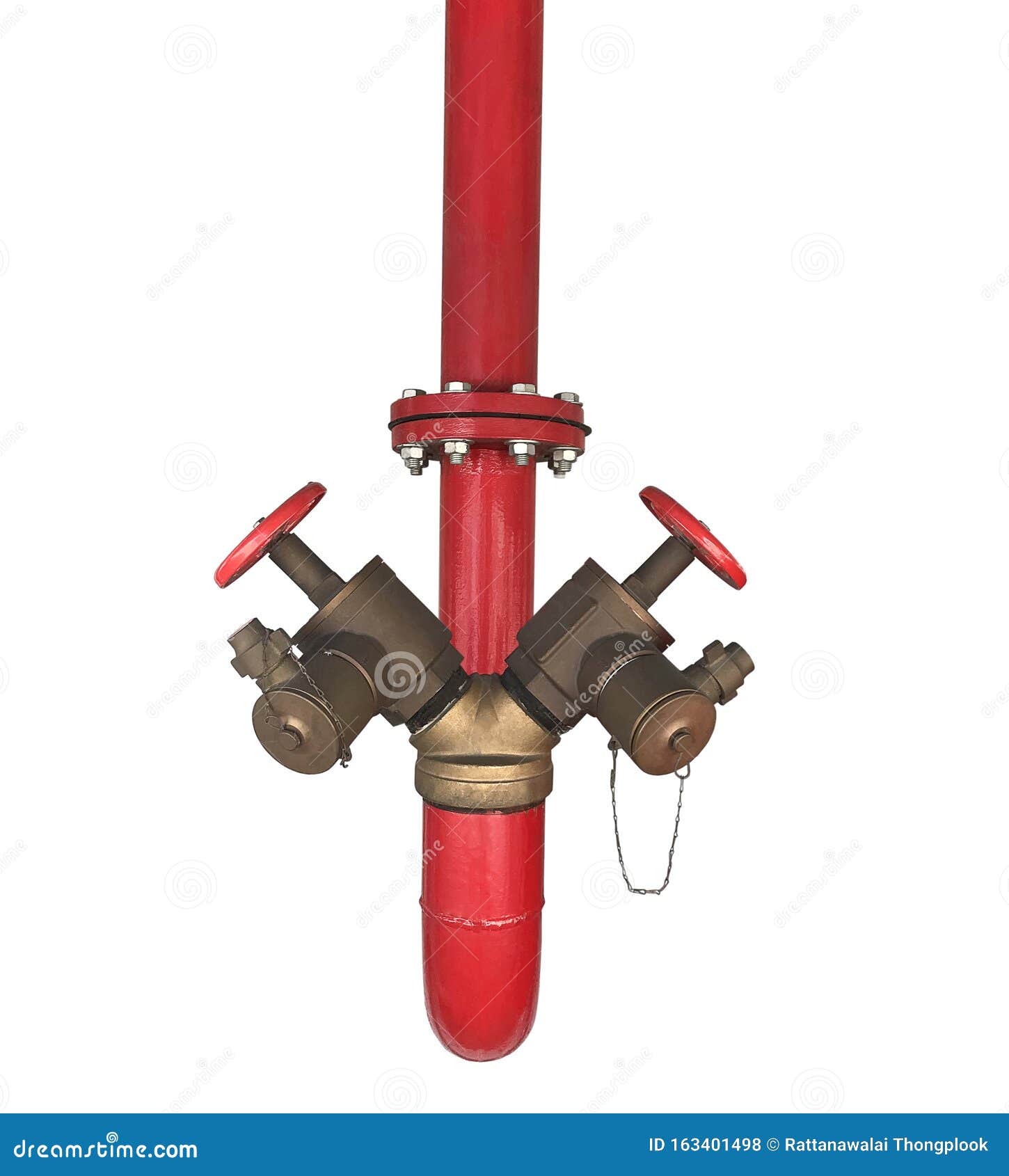Red Water Pipeline with Two Way Valve Isolated on White Background ...