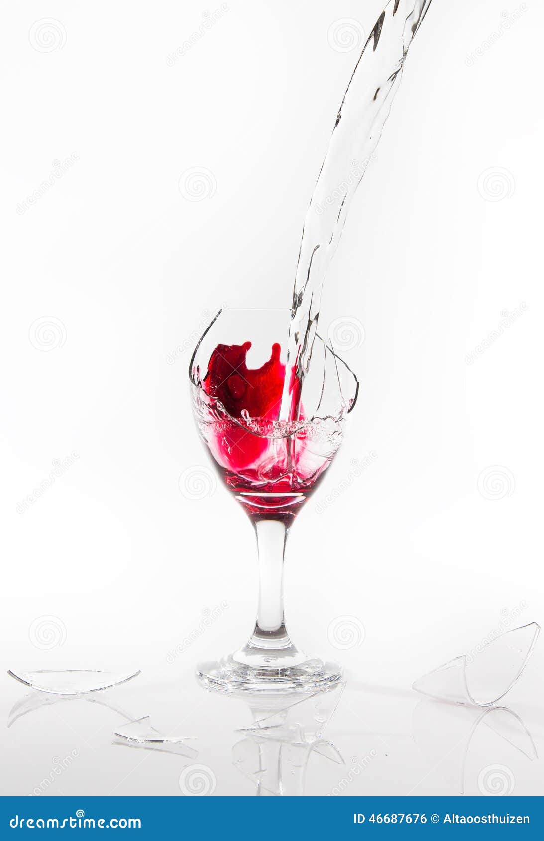 Red Water Spill from a Broken Wine Glass on White Background Stock ...