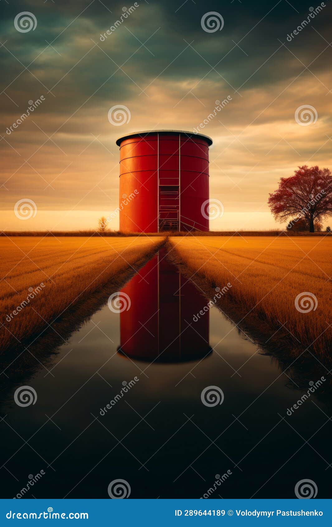 Red Water Tower Sitting in the Middle of Field. Generative AI Stock ...