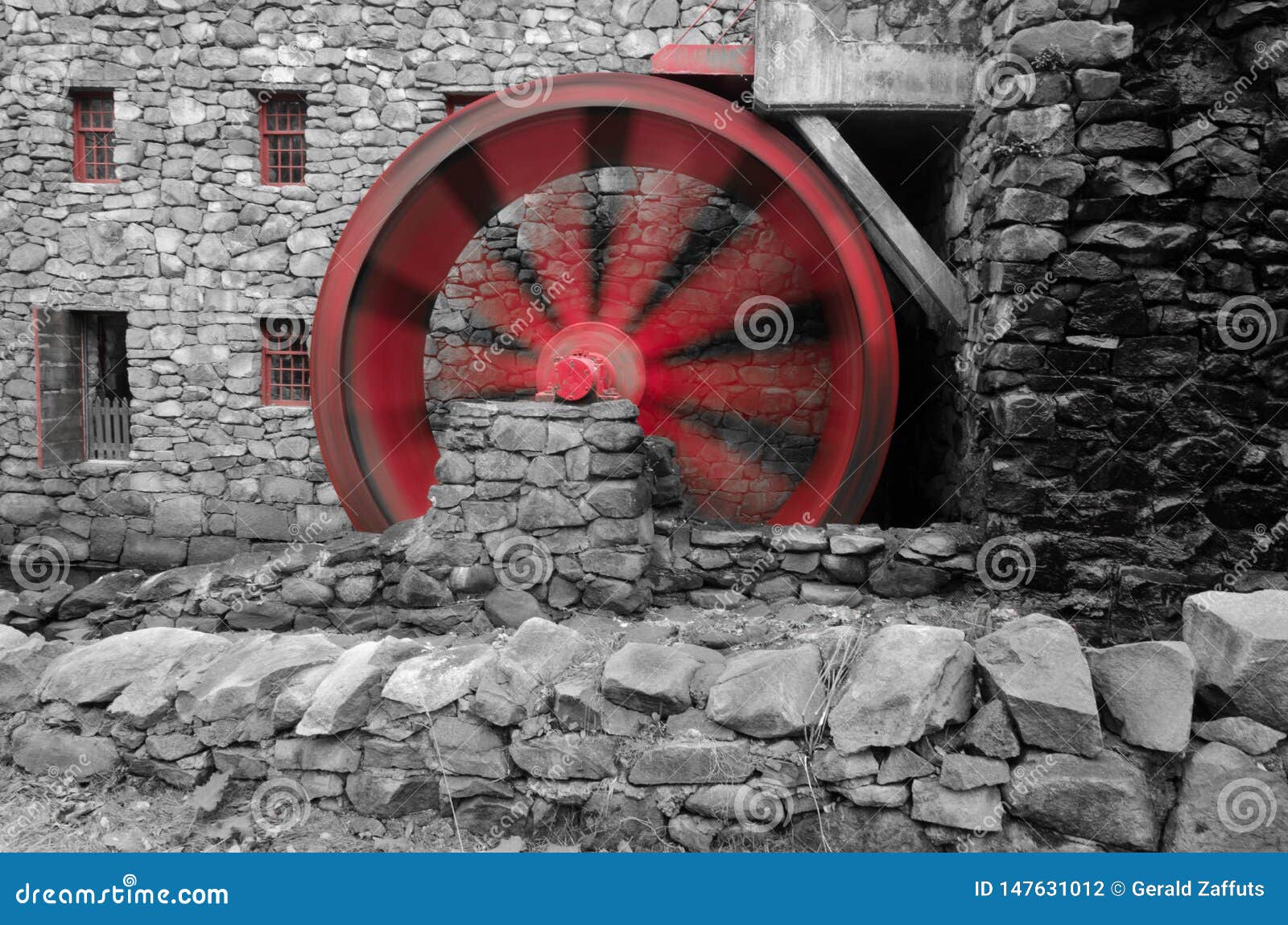 Red Water Wheel in Motion at Grist Mill Stock Photo - Image of milln ...