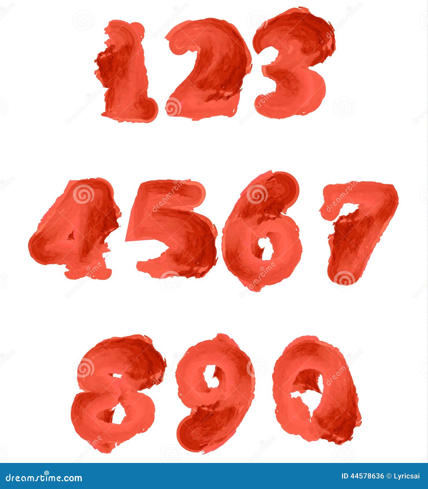 Red watercolor numbers stock illustration. Illustration of letter ...