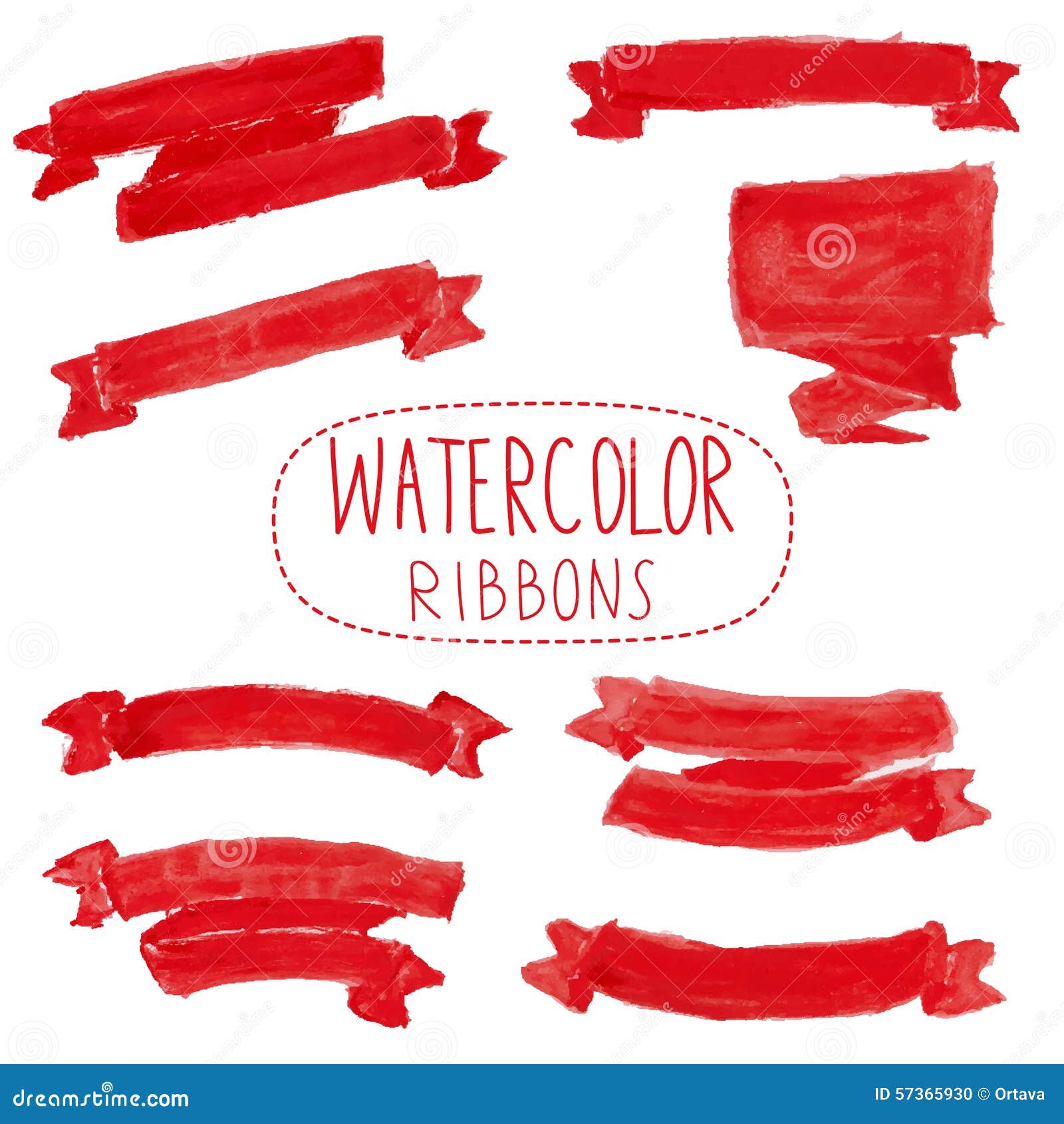 Red watercolor ribbons stock vector. Illustration of element - 57365930