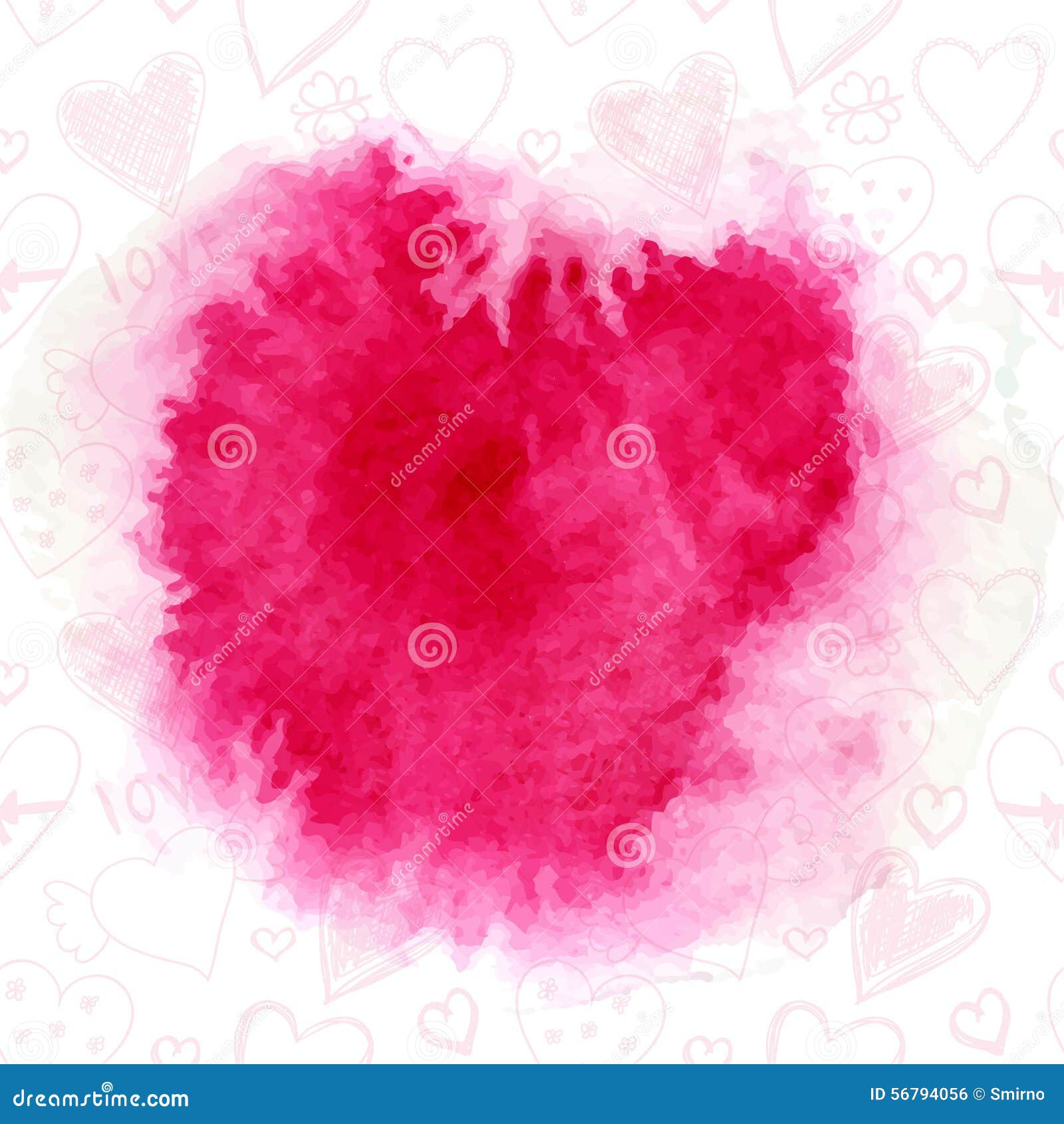 Red Watercolor Splash with Cute Heart and Flowers Pattern. Stock Vector ...