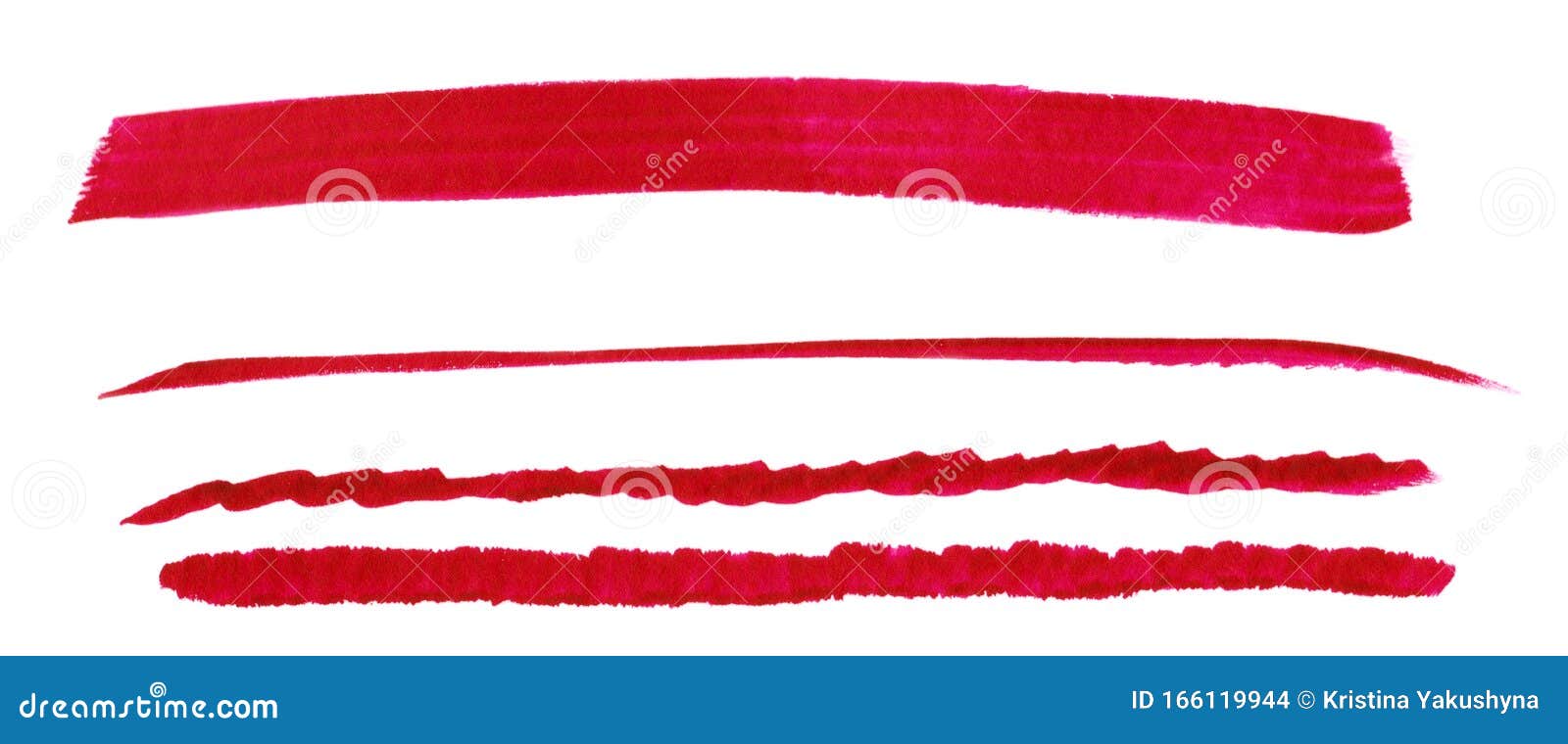 Red Watercolor Stripes Isolated on White Background. Line Splashes Set ...