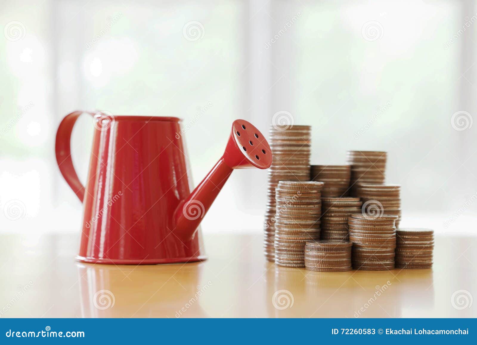 Red Watering Can with Coin (path in Side) Stock Image - Image of ...