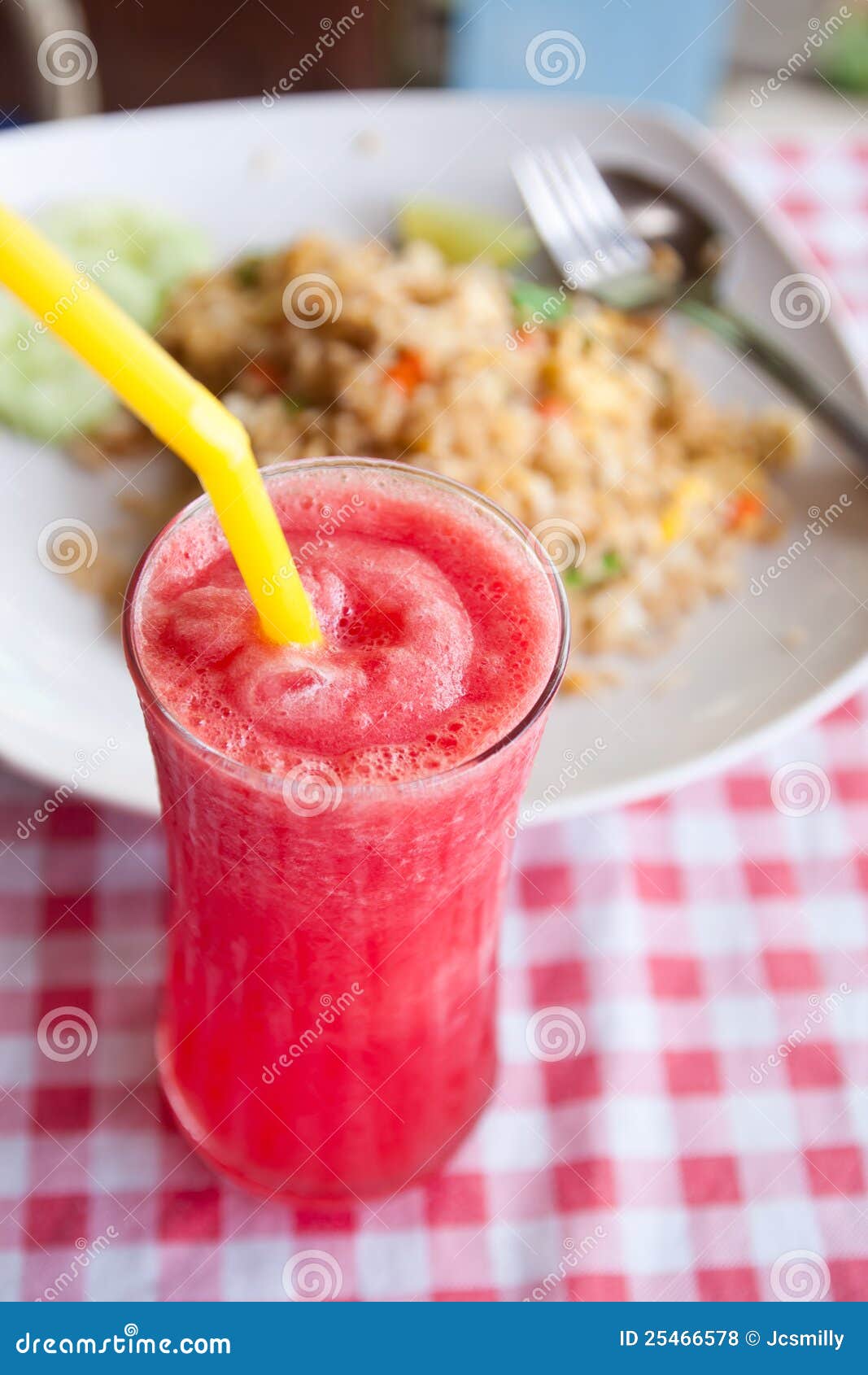 REd Watermelon Juice and Tofu Vegetable Fried Rice Stock Photo - Image ...