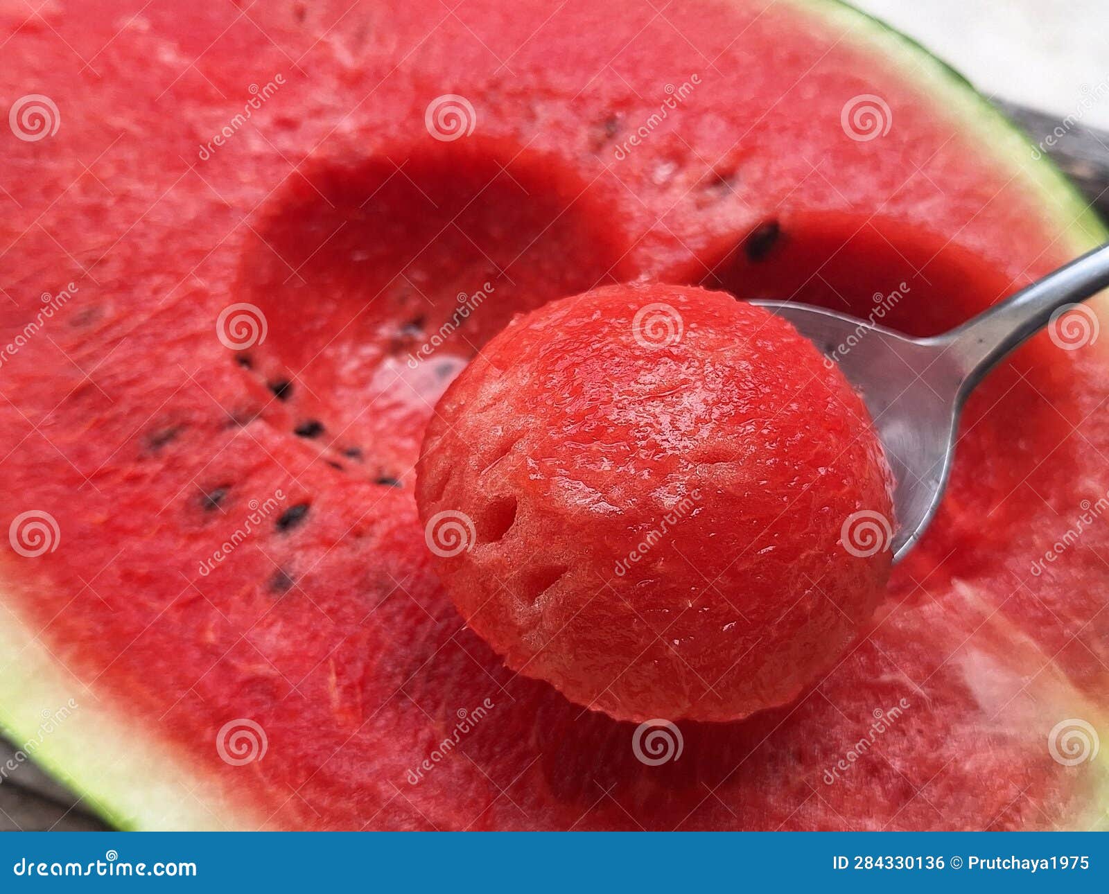 A Red Watermelon Made into a Round Ball. Stock Photo - Image of dairy ...