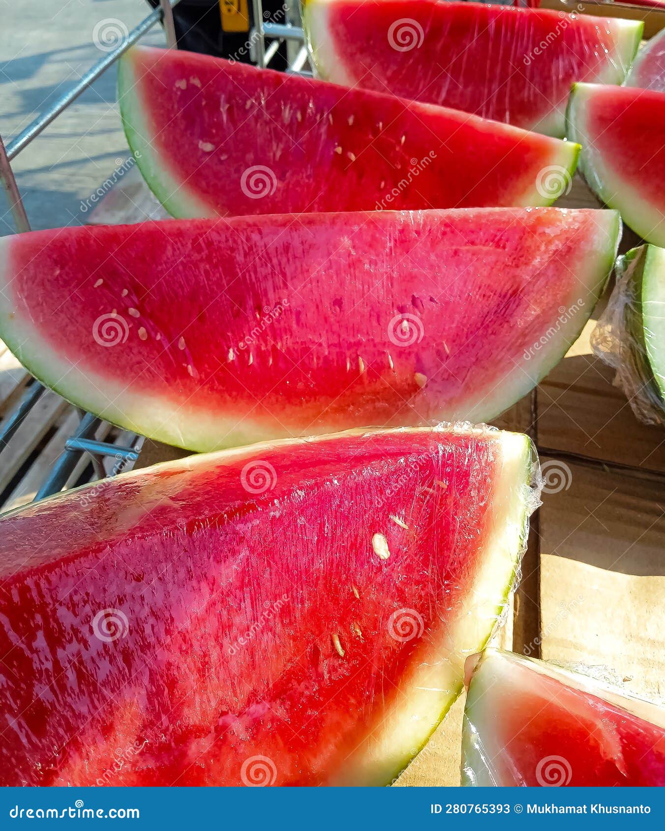 Red Watermelon Slices Wrapped in Thin Plastic Ready for Sale Stock ...