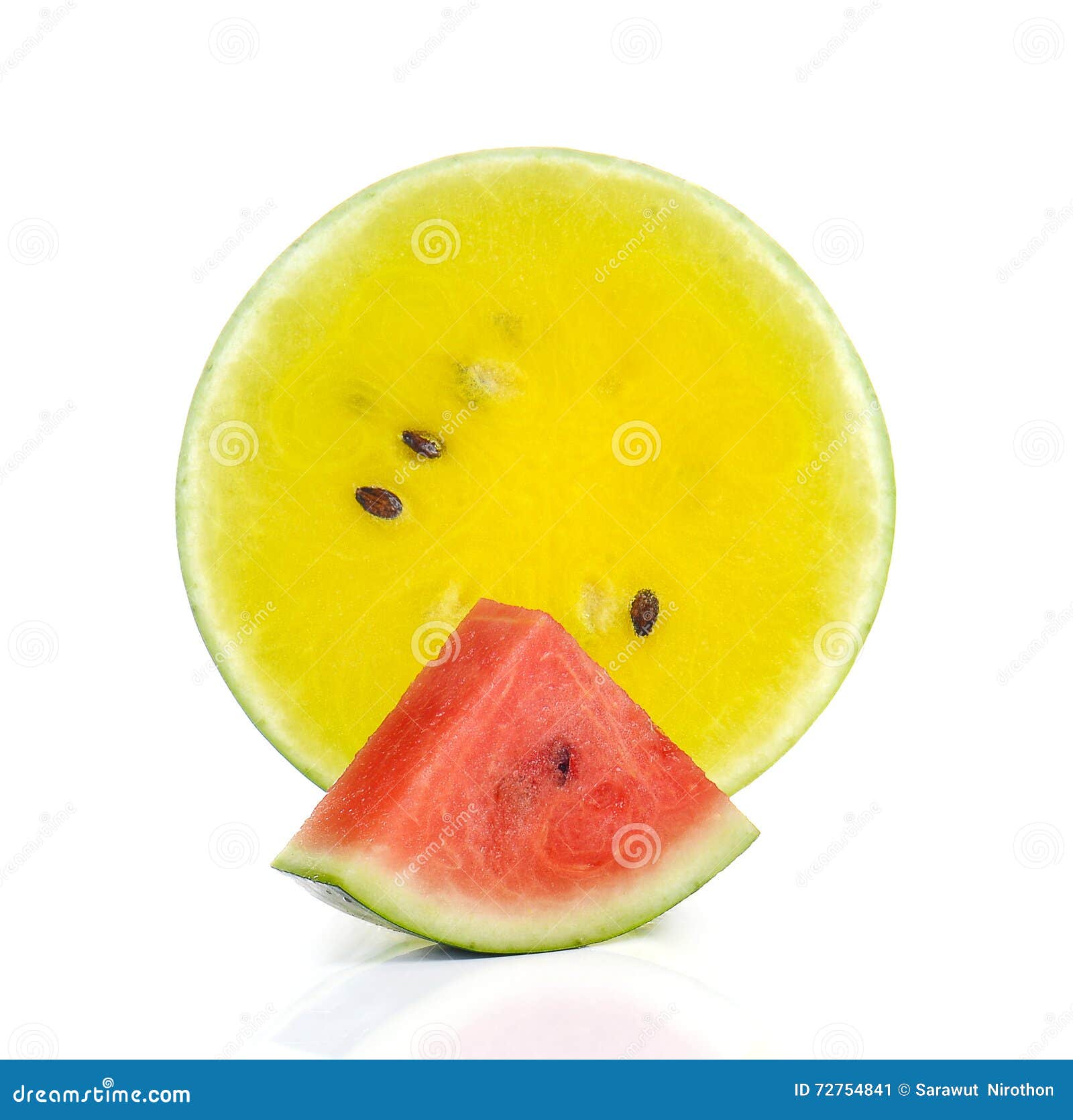 Red Watermelon,Yellow Watermelon Cut Pieces on White Background. Stock ...