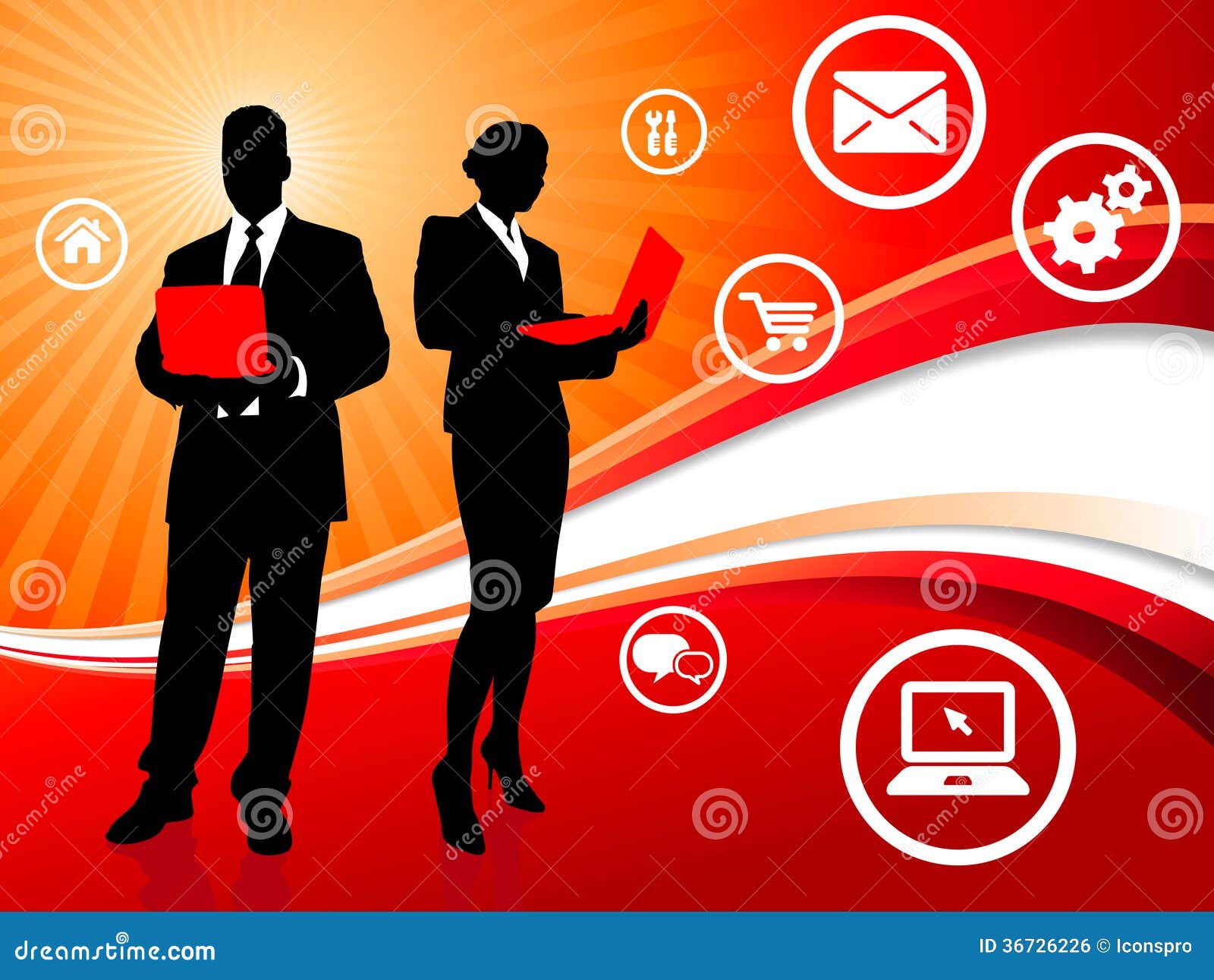 On Red Wave Background with Internet Icons Stock Illustration ...