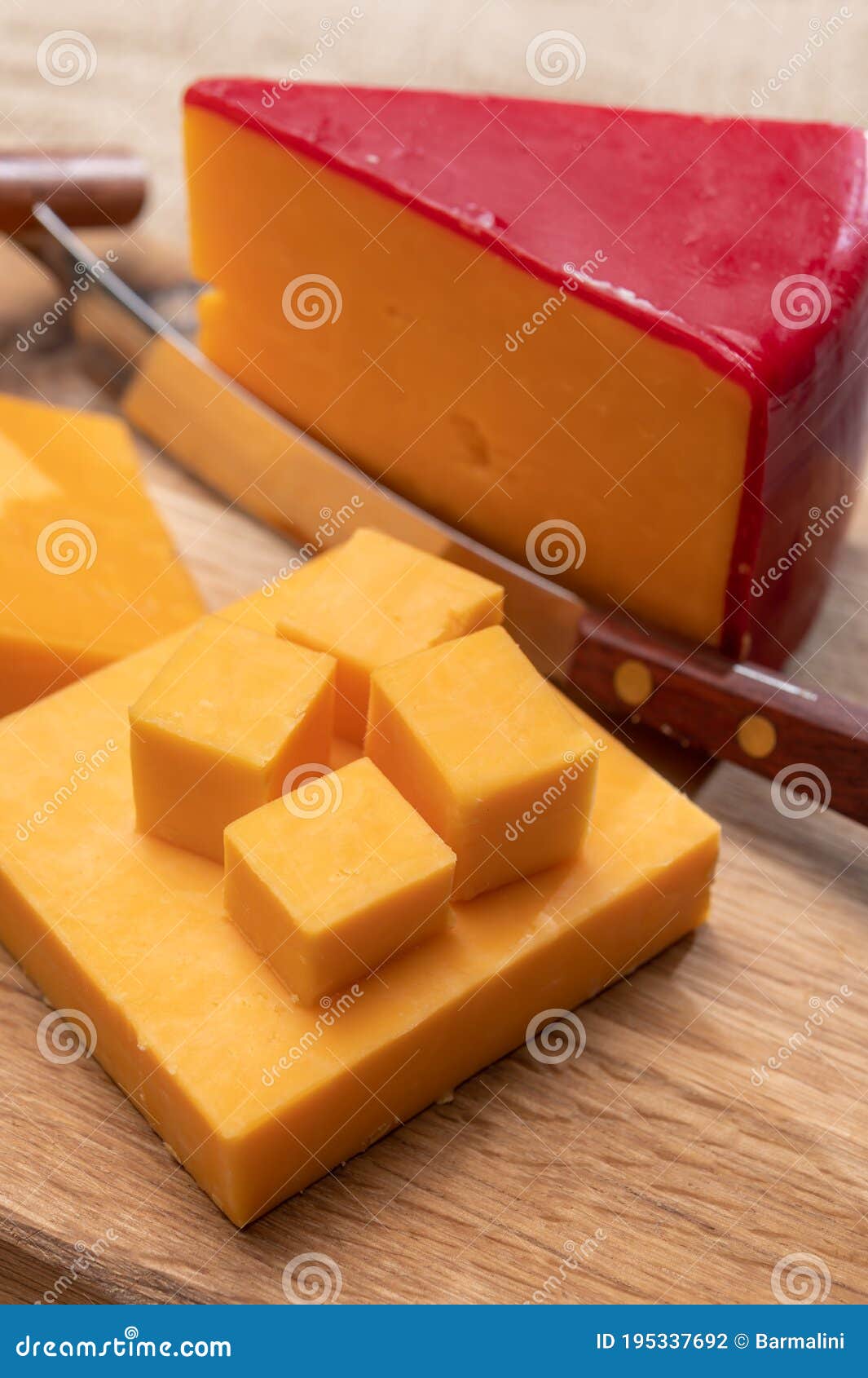 Red Waxed Yellow Cheddar Cheese Close Up Stock Photo - Image of ...