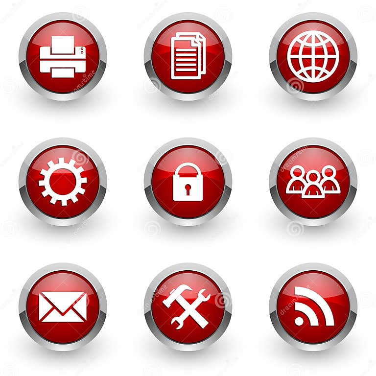Red web icons set stock illustration. Illustration of email - 46178682