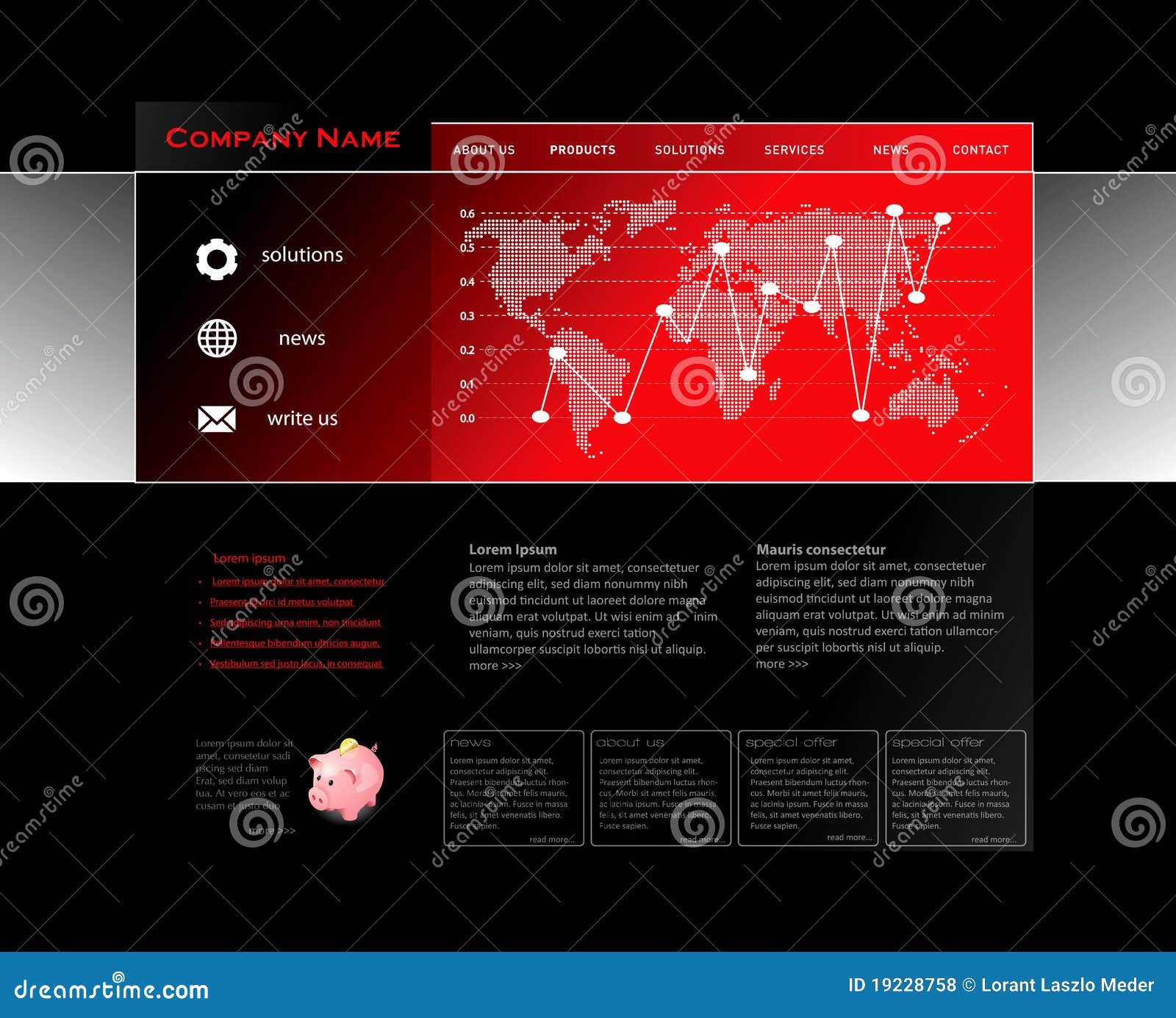 Red website template stock illustration. Illustration of planet - 19228758