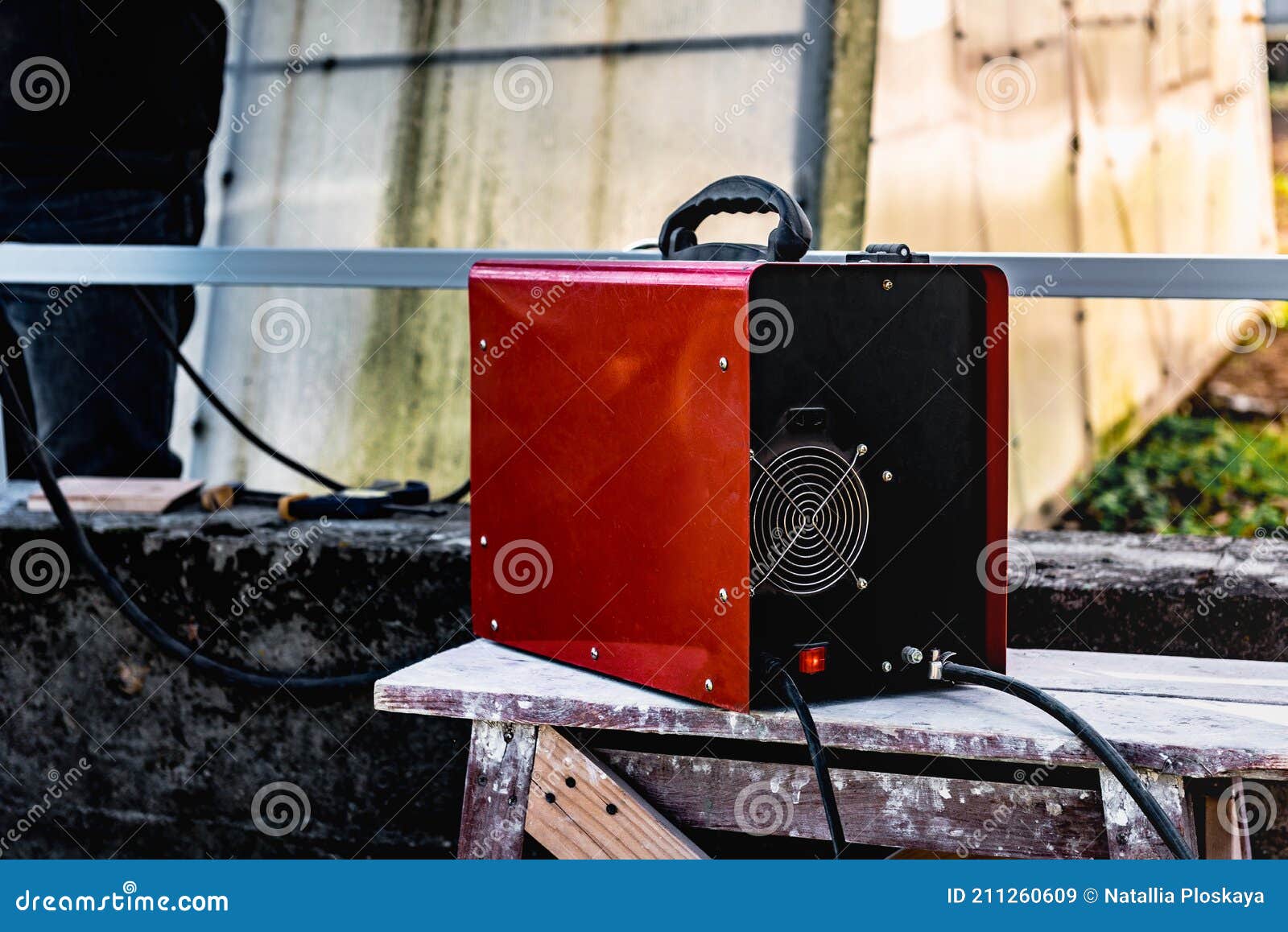 Red Welding Machine on Construction Site Stock Image - Image of ...