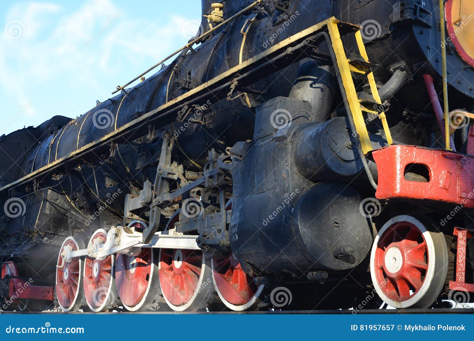 Red wheels of steam train stock image. Image of industrial - 81957657