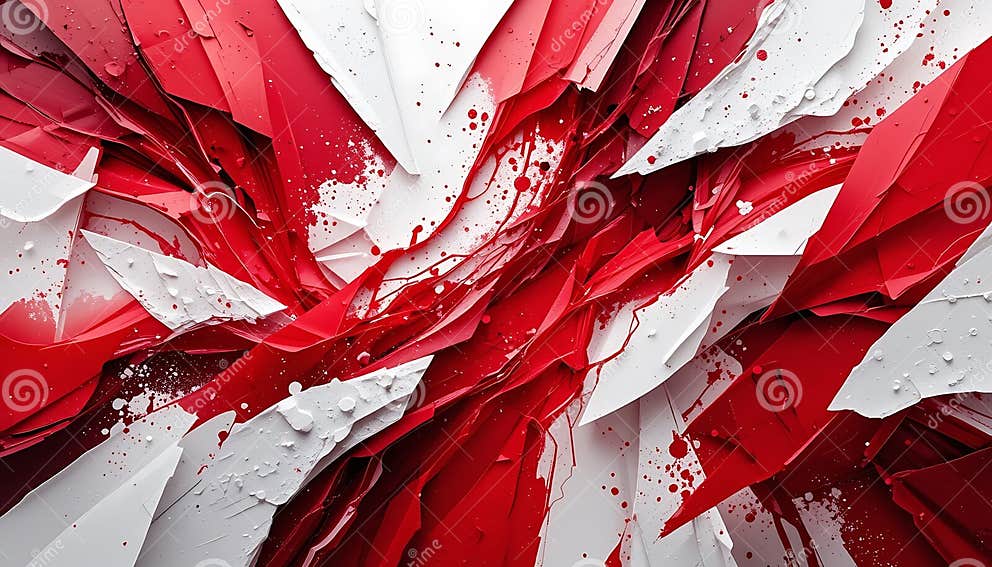 Red and White Abstract Fractured Forms: a Dynamic, Energetic ...