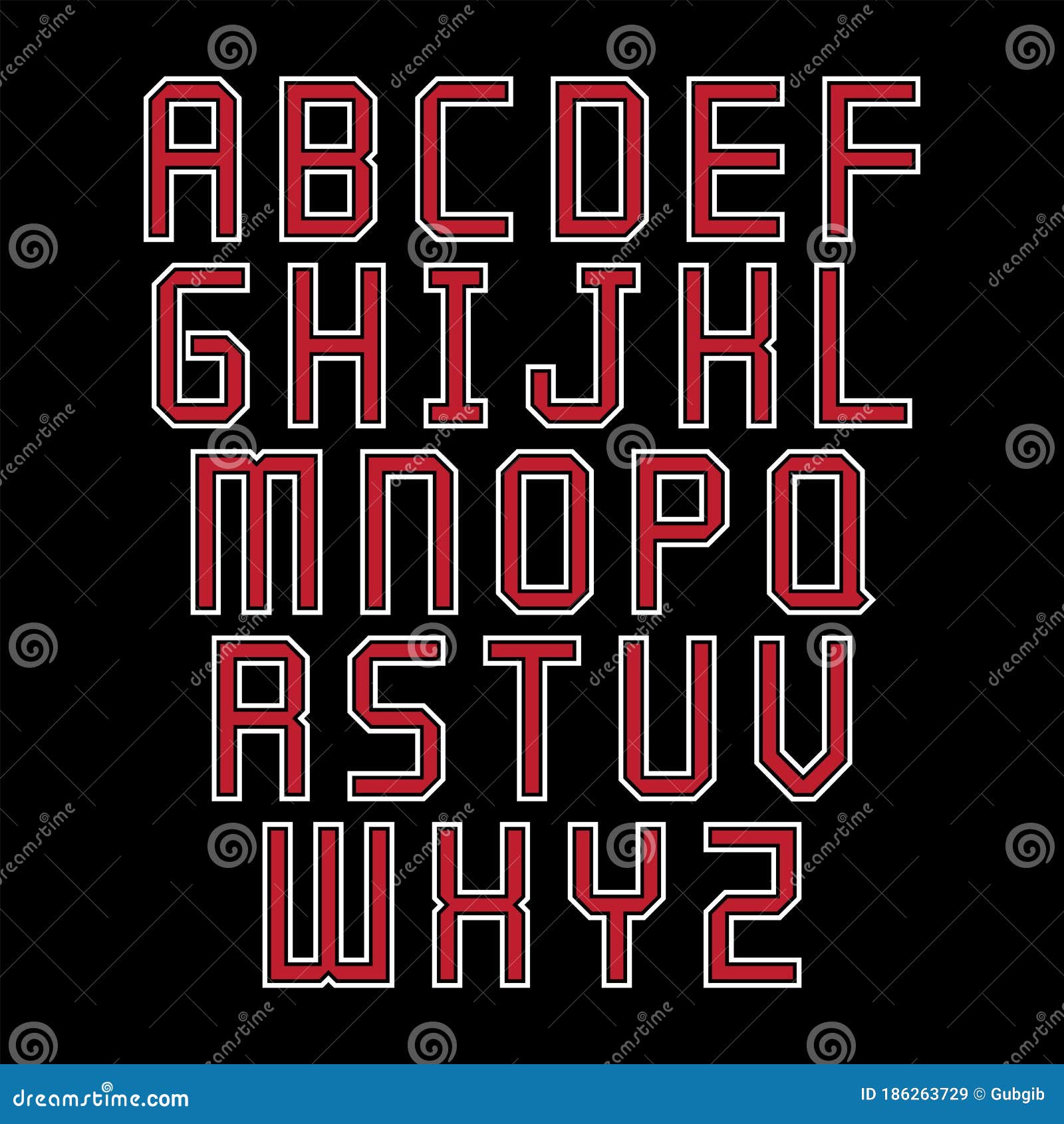Red and White Alphabet Letters on Black Background Stock Vector ...