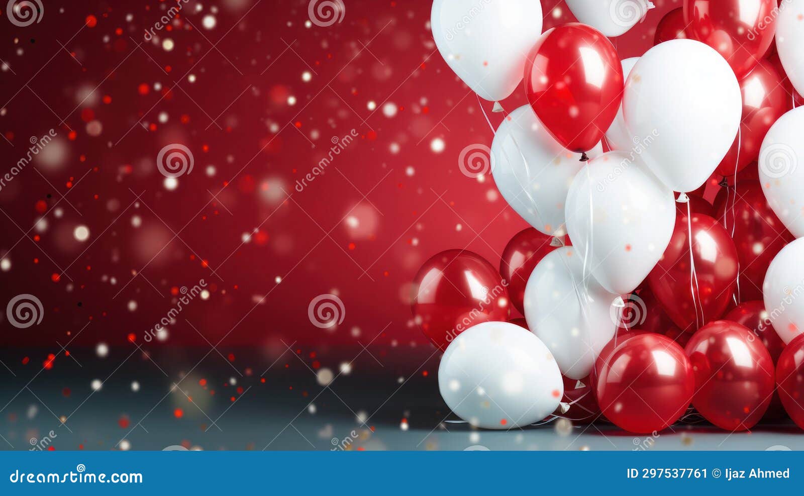 Red and White Balloons on Red Background with Falling Snow Stock ...