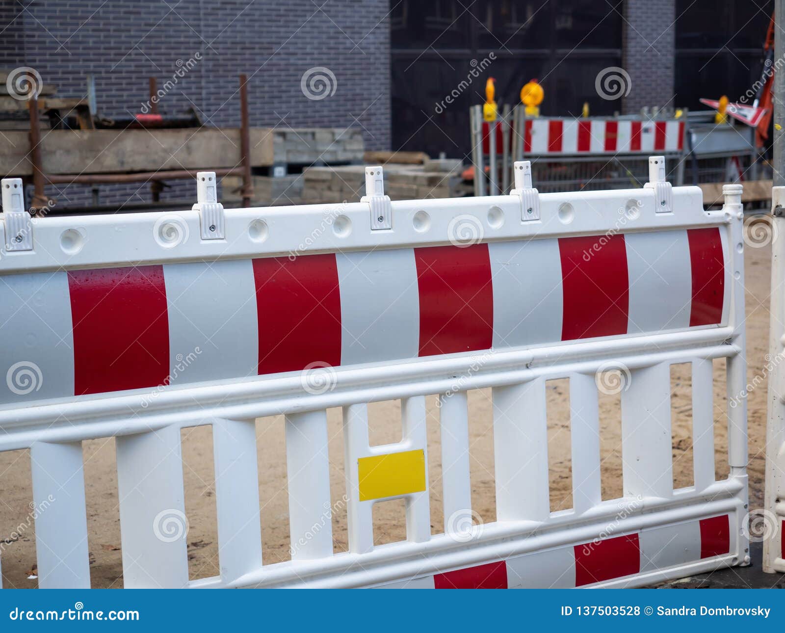 A Red White Barrier of a Construction Site in the City Stock Photo ...