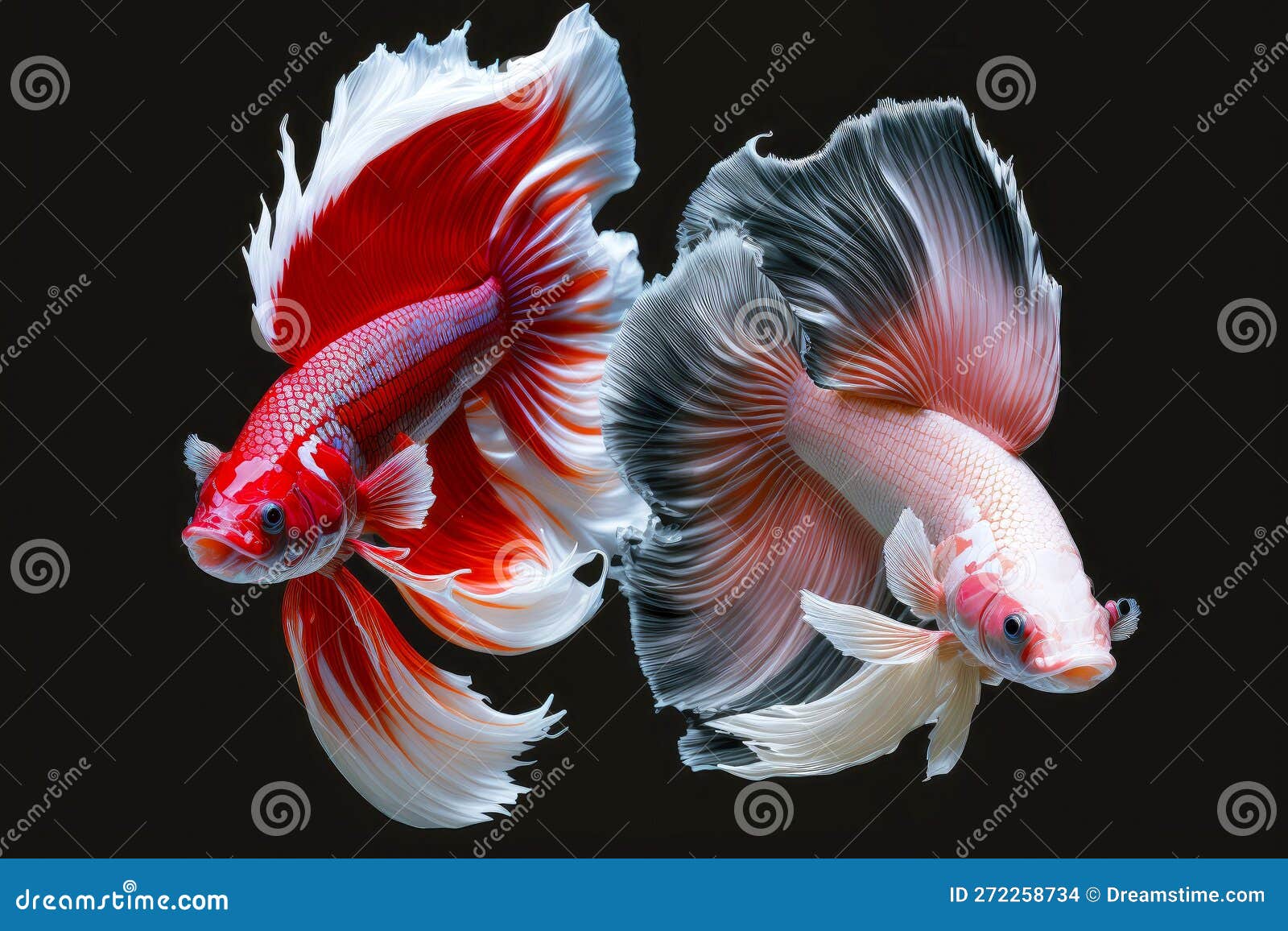 Red and White Betta Fish Side by Side on Black Background Stock ...
