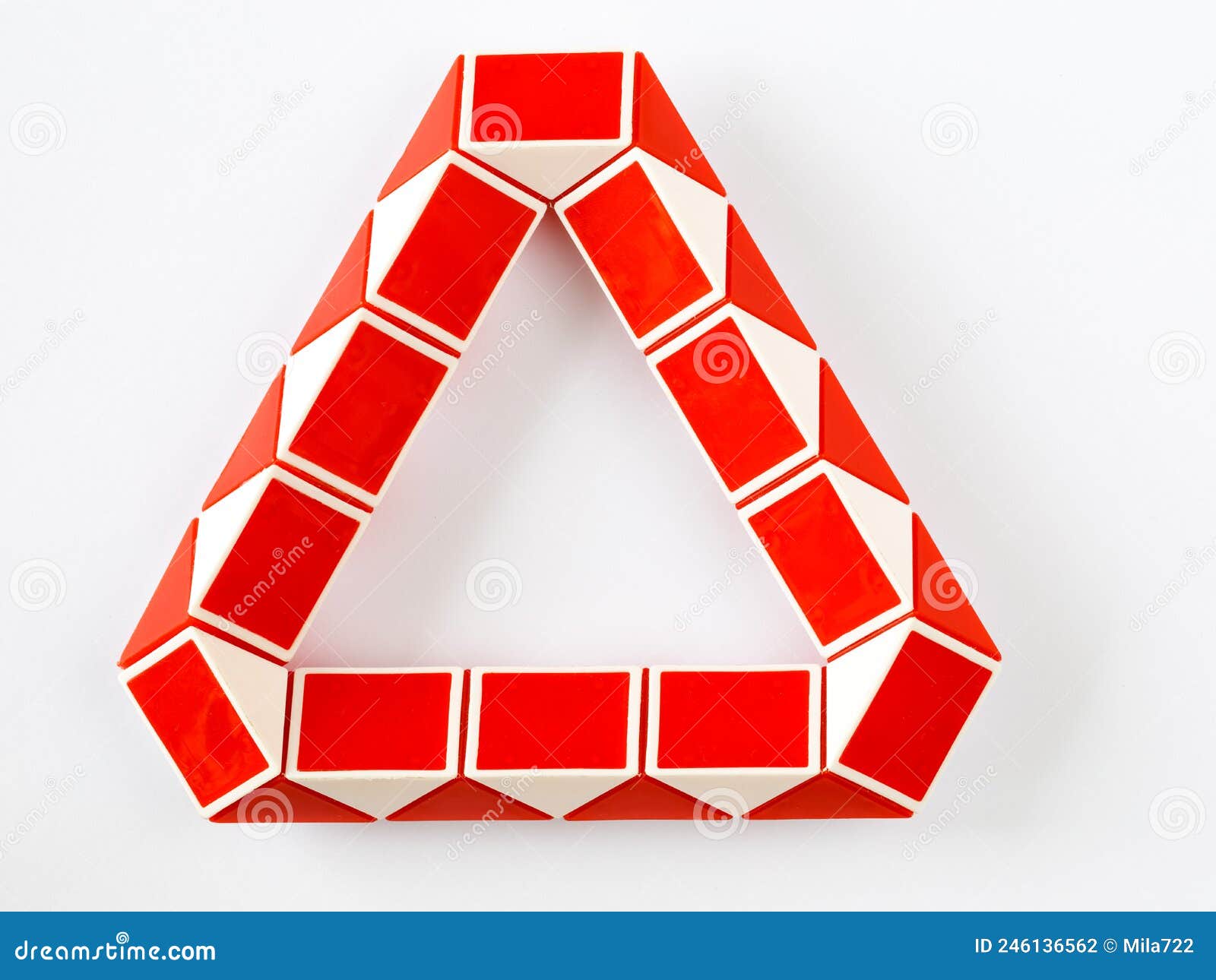Red and White Magic Snake Twist Puzzle in Shape of Triangle Isolated ...