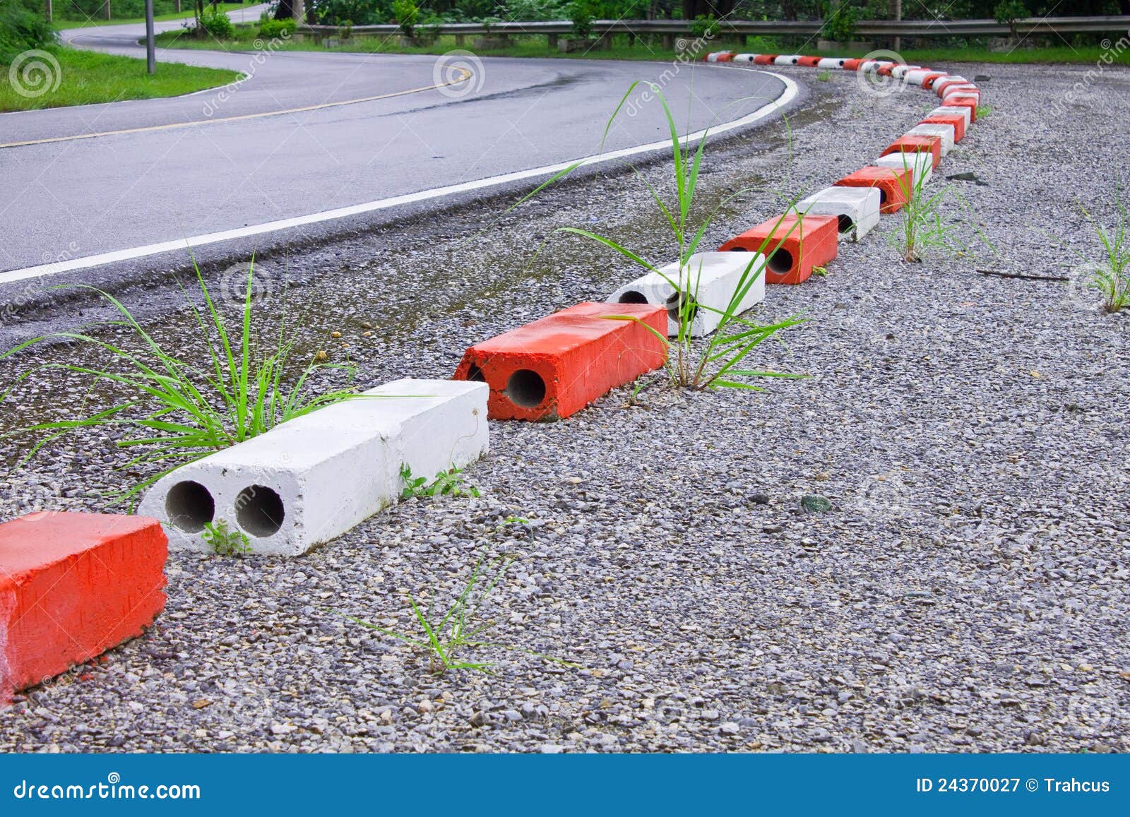 Red and White Block Prevent Danger at Roadside Stock Image - Image of ...