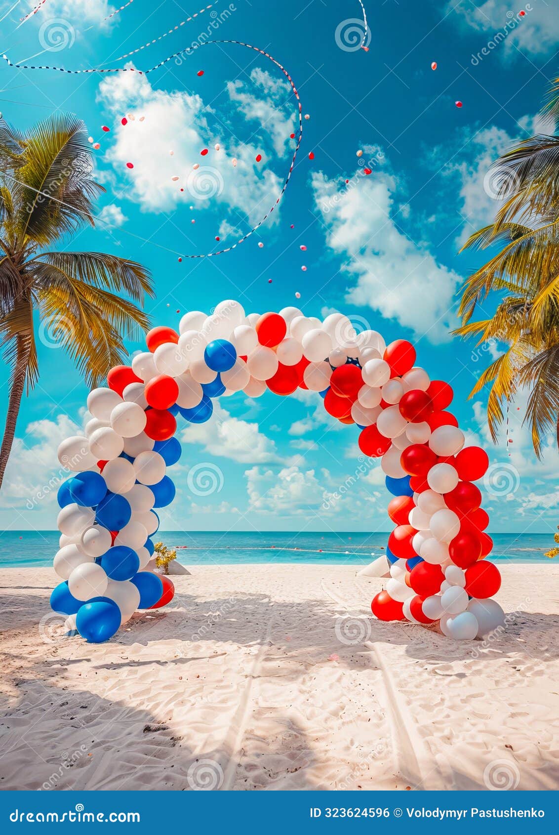 A Red, White and Blue Arch on the Beach Stock Photo - Image of blue ...