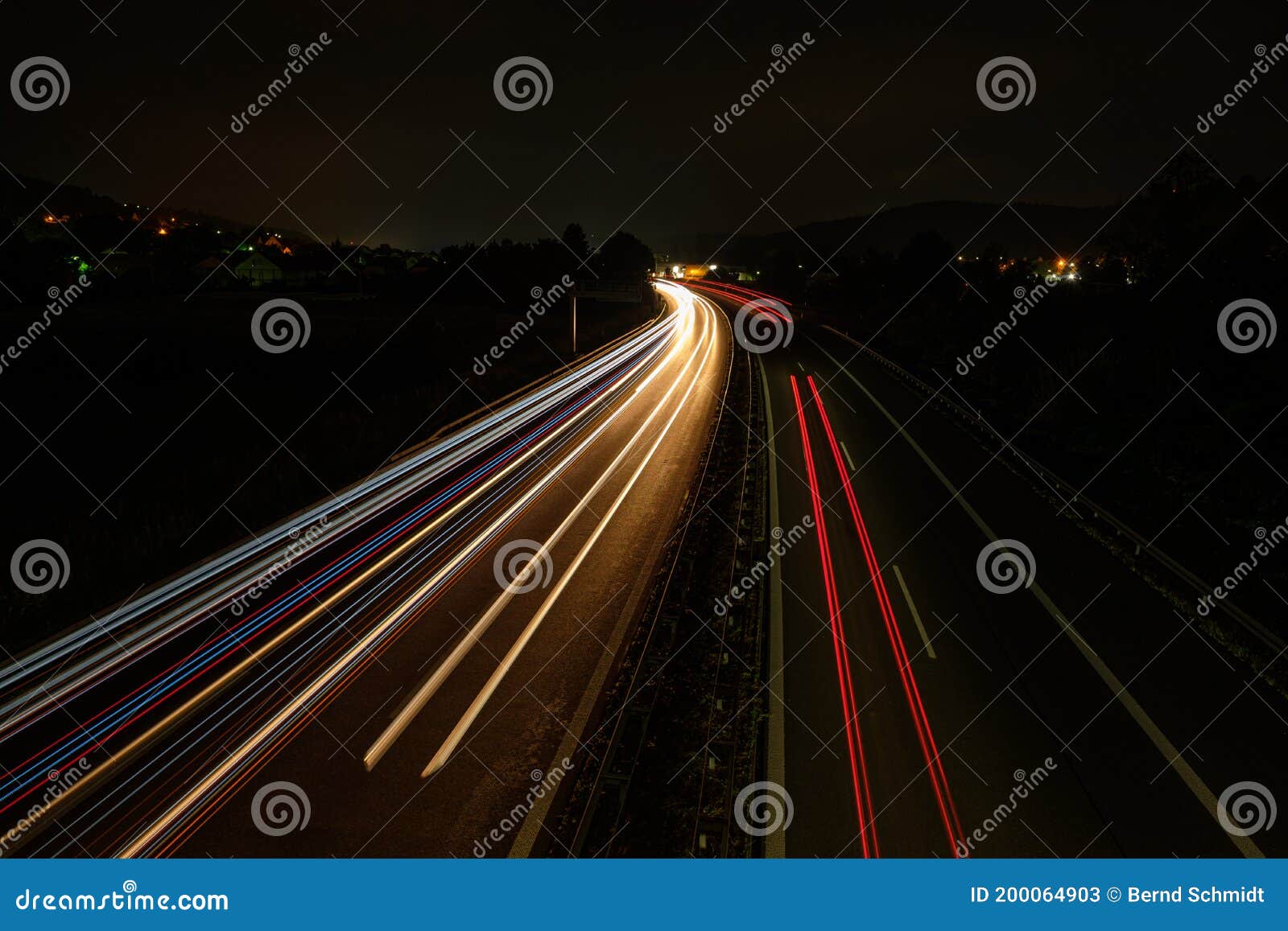 Red White Blue Car Light Trails on a Road Highway Stock Image - Image ...