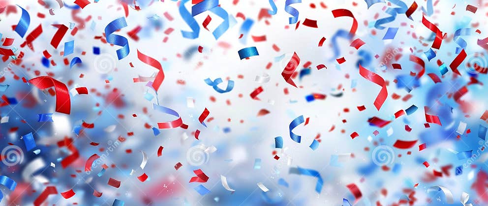 Red, White and Blue Confetti Falling on a Blurred Background ...