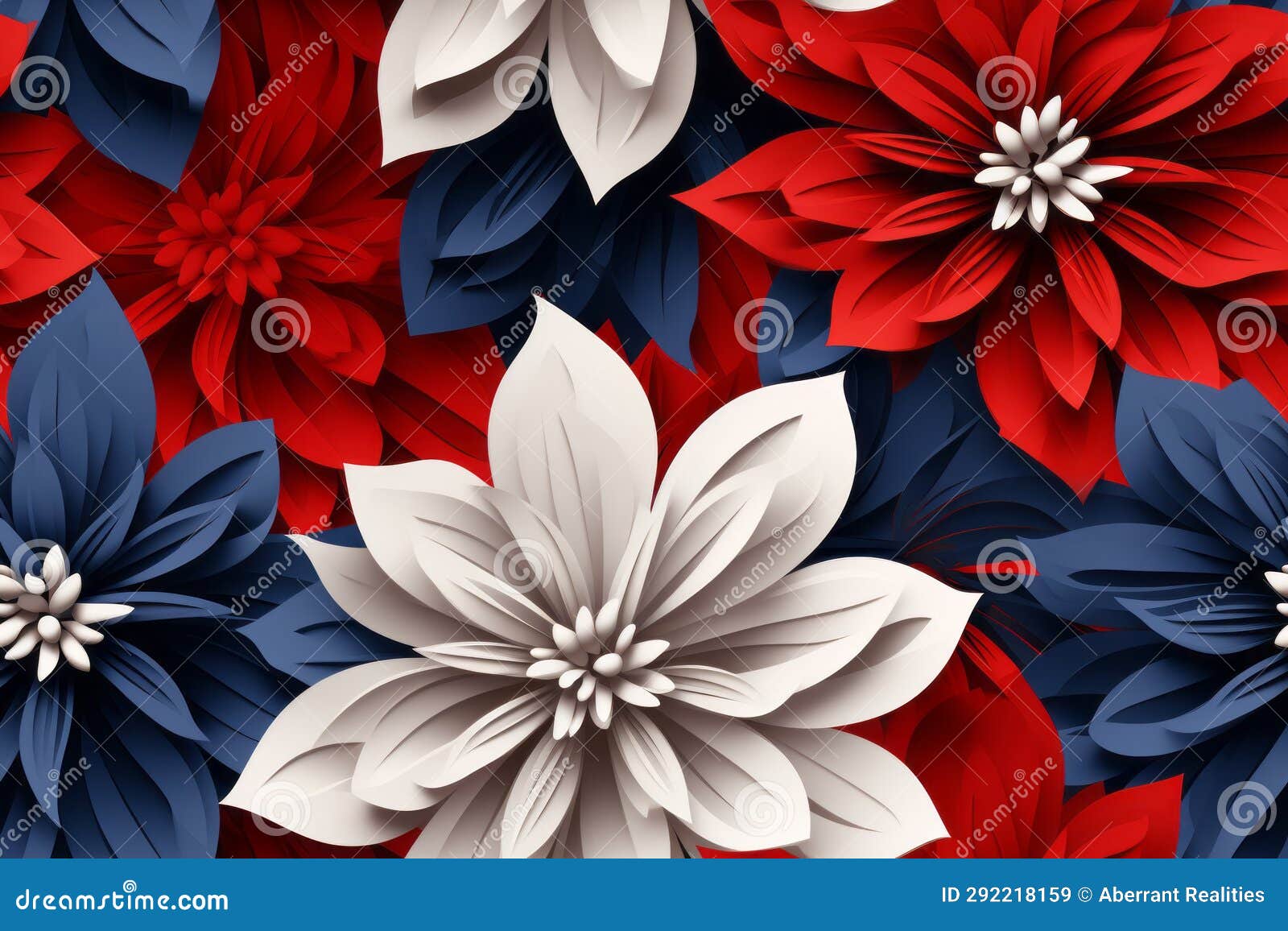 Red White and Blue Flowers on a Red White and Blue Background Stock ...