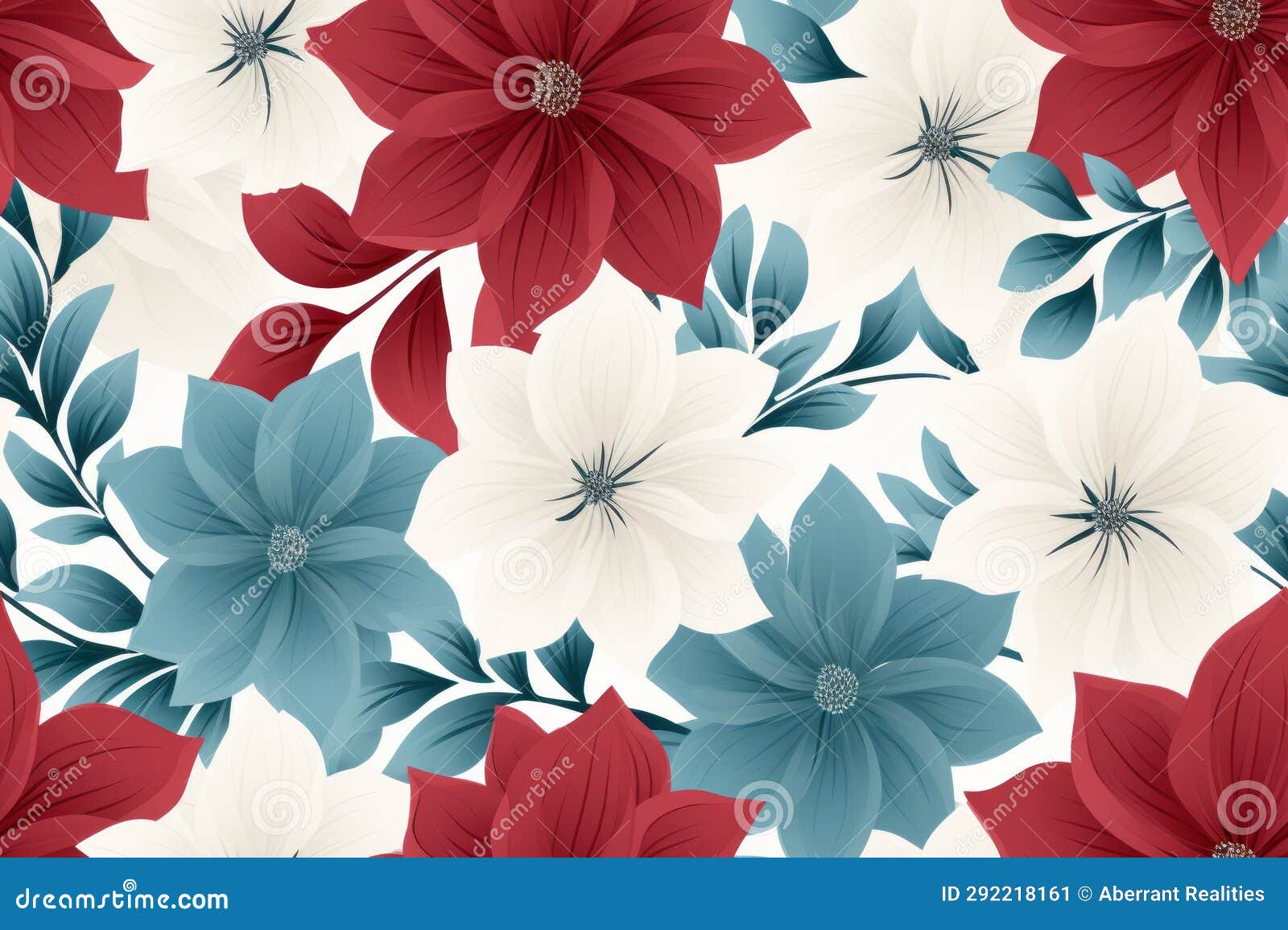 Red White and Blue Flowers on a White Background Stock Illustration ...