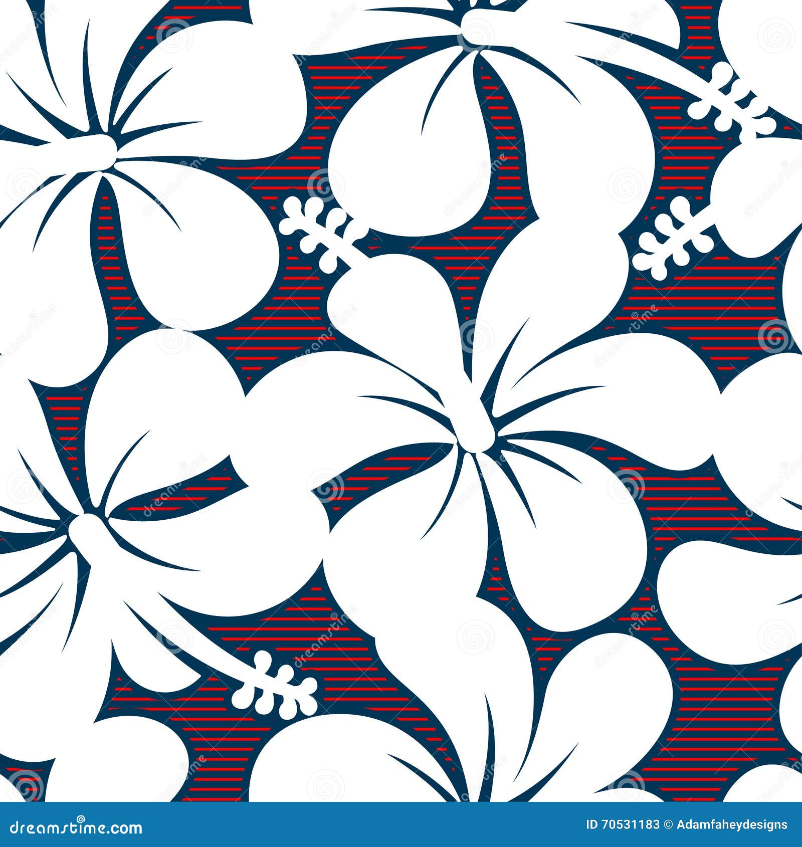 Red White and Blue Hibiscus Lines Seamless Pattern Stock Vector ...