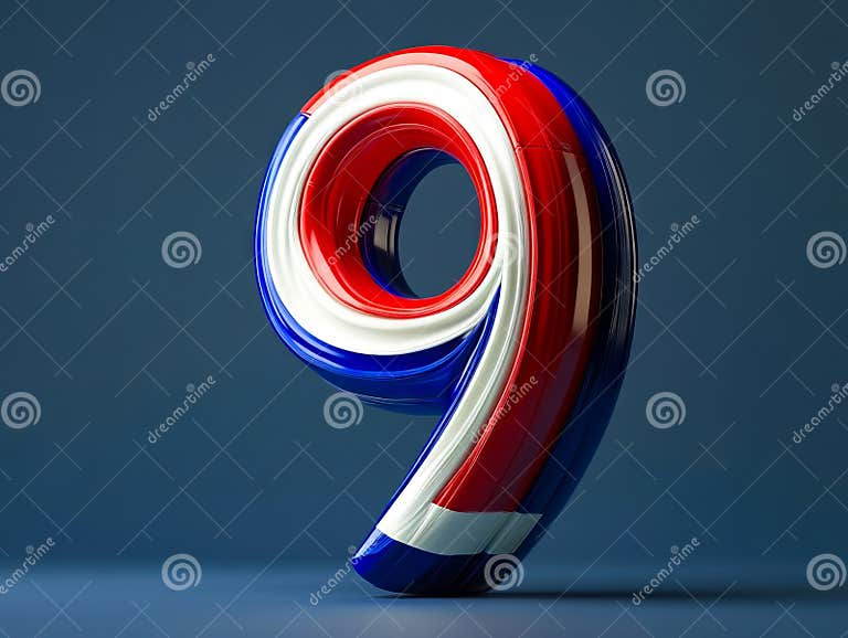 A Red White and Blue Number 9 on a Blue Background Stock Illustration ...