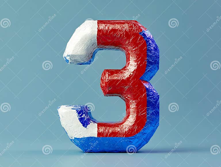A Red White and Blue Number 3 on a Blue Background Stock Illustration ...