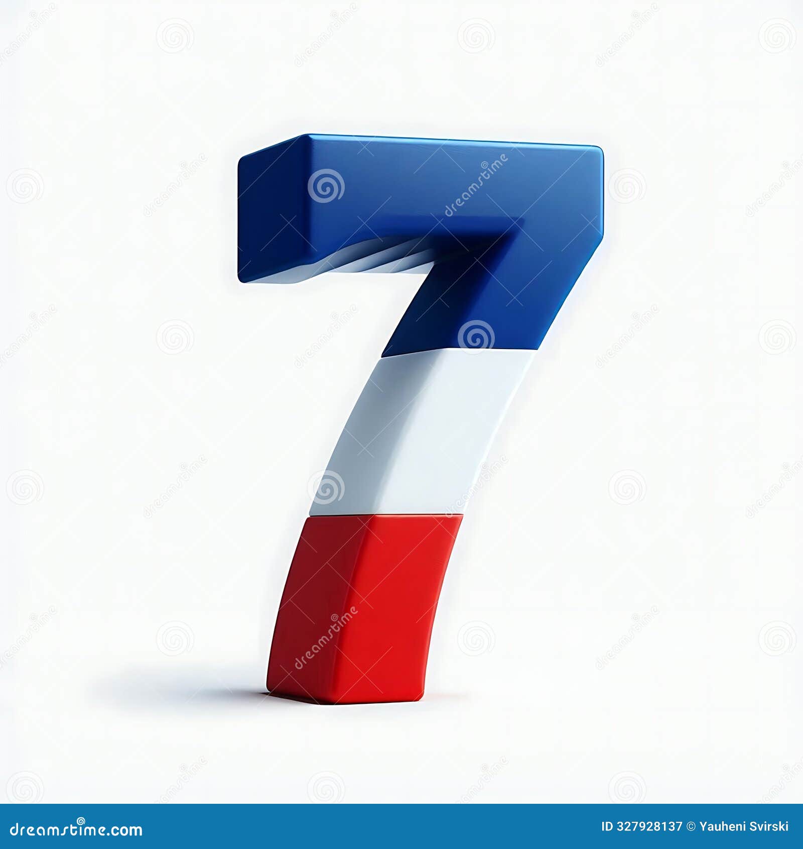 A Red, White, and Blue Number 7. the Number is in the Shape of a Cube ...